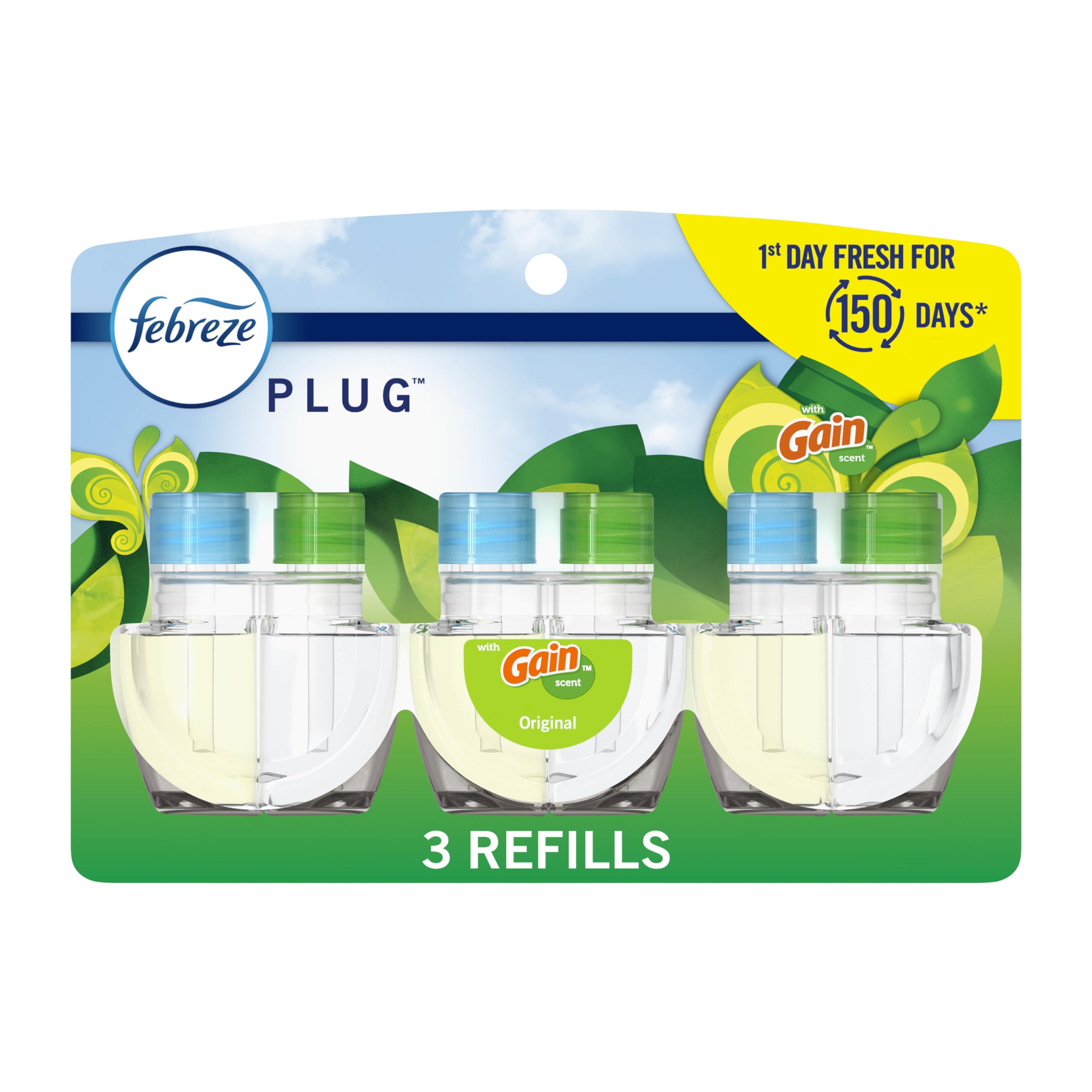 Febreze Odor-Fighting Fade Defy PLUG Air Freshener Refill, Gain Original Scent, (3) .87 fl. oz. Oil Refills