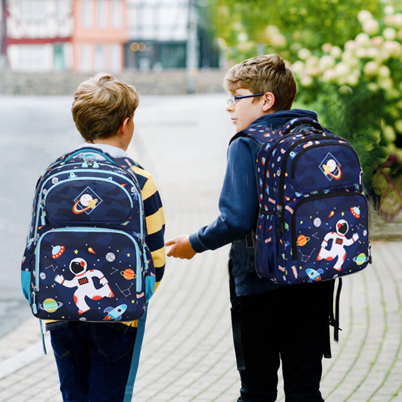 Kids Backpack for Boys Elementary School Backpack with Lunch Bag 2 in 1 Set School Bag for Boys Water Resistant Astronaut Space Backpack
