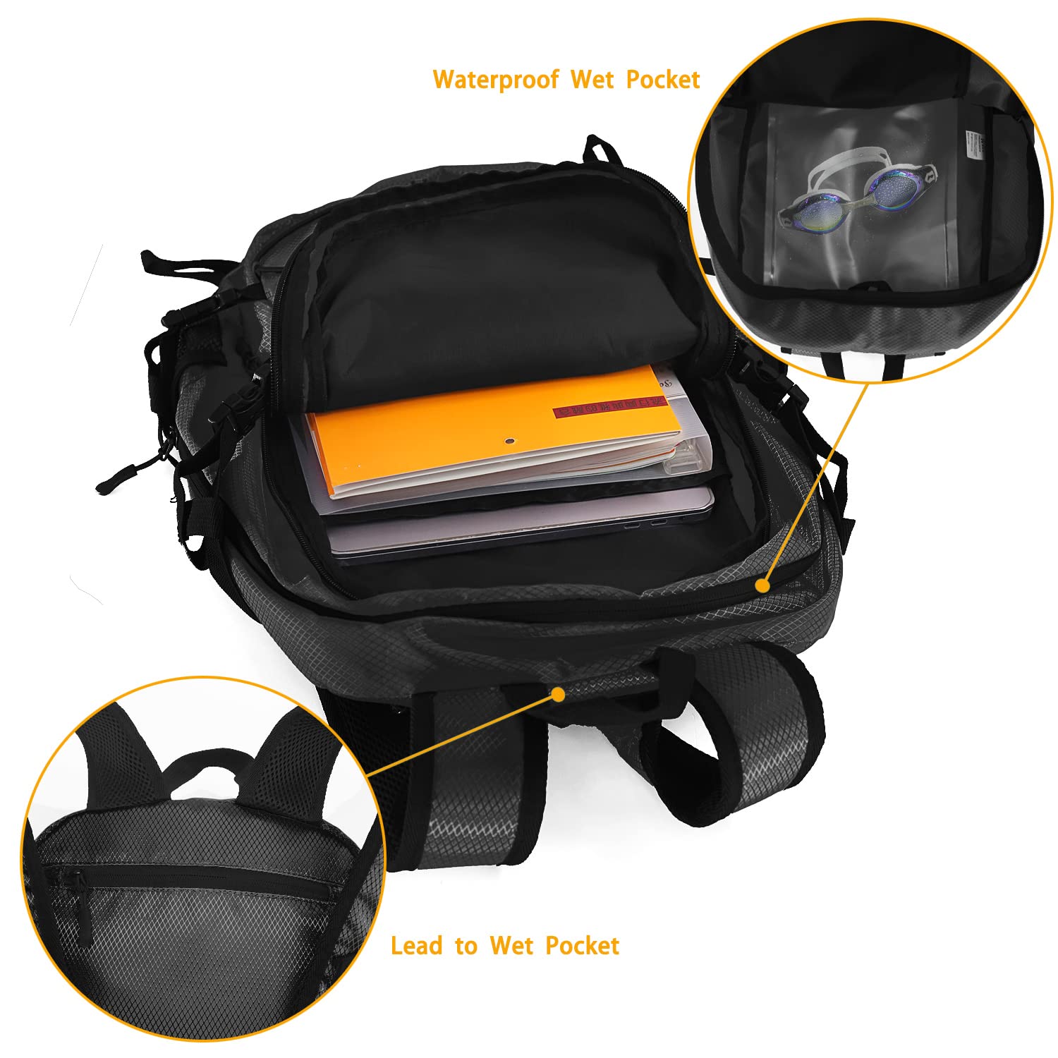 WOLT Packable Hiking Backpack, 40L Waterproof Lightweight Hiking daypack, Foldable Backpack with Wet pocket for Travel, Camping, Outdoor Sports (Black)