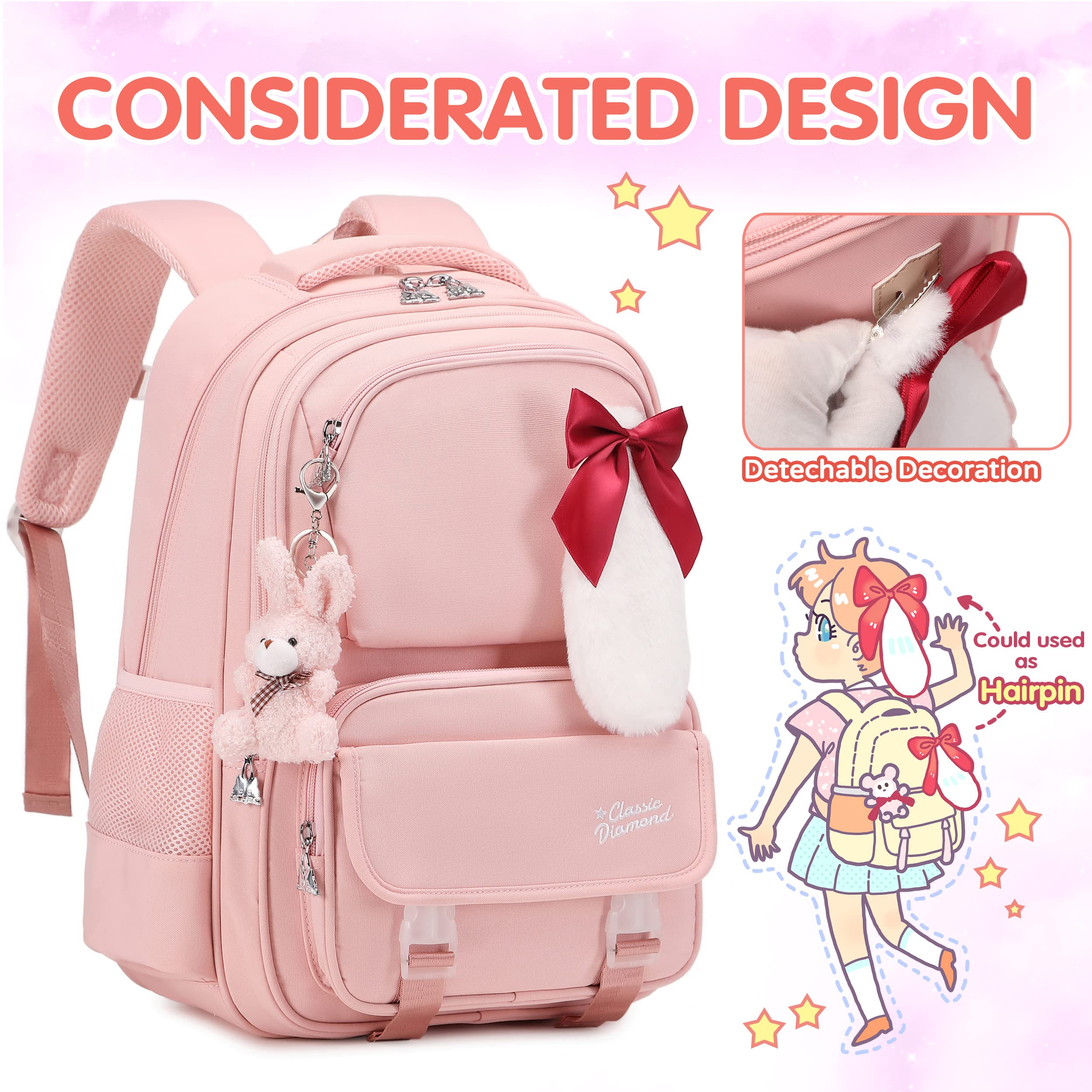 YOJOY Laptop Backpack 15.6 Inch School Bag Kids Elementary Primary Backpacks Large College Bookbags for Women Girls Teens Waterproof Travel Daypack (Pink)