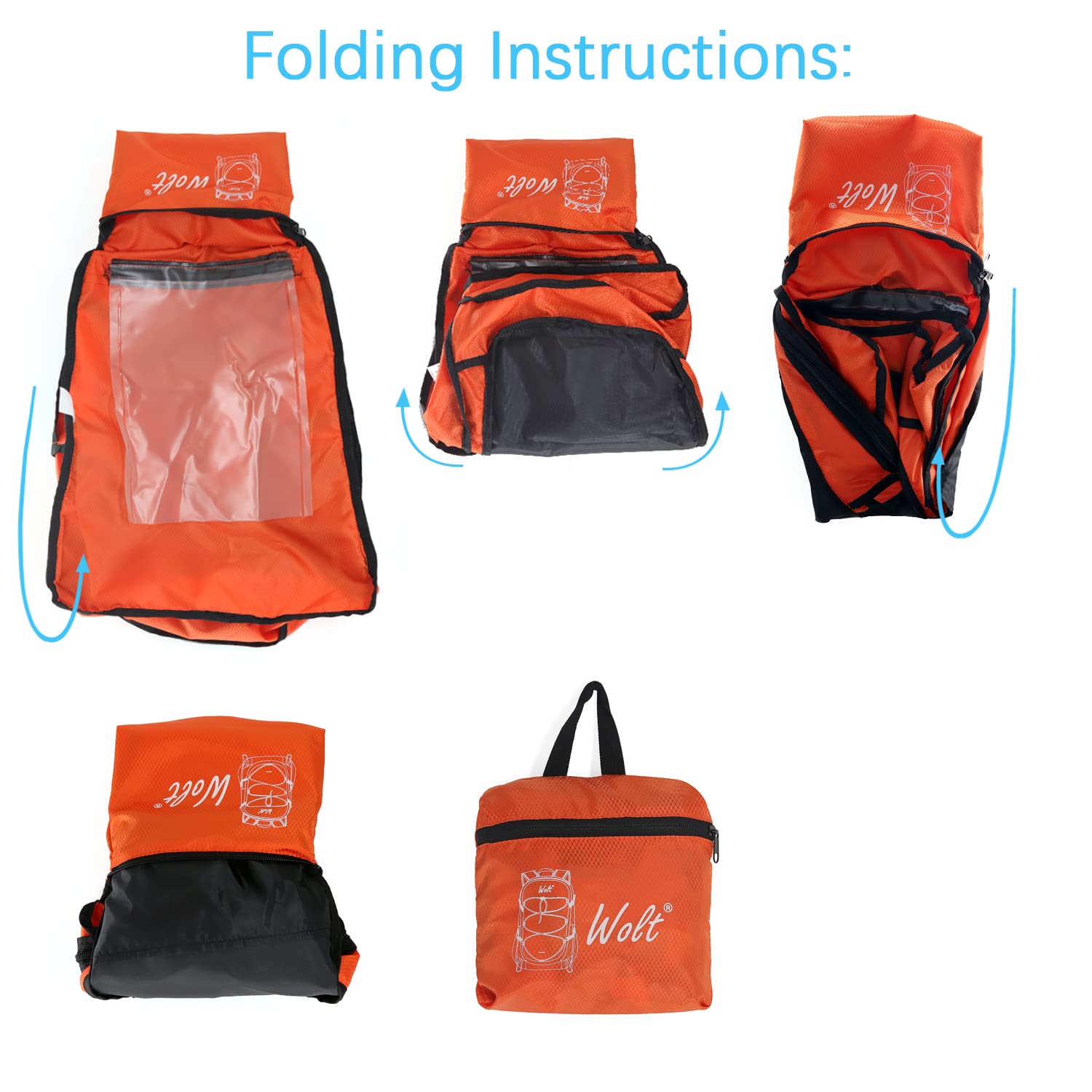 WOLT Packable Hiking Backpack, 40L Waterproof Lightweight Hiking daypack, Foldable Backpack with Wet pocket for Travel, Camping, Outdoor Sports (Black)