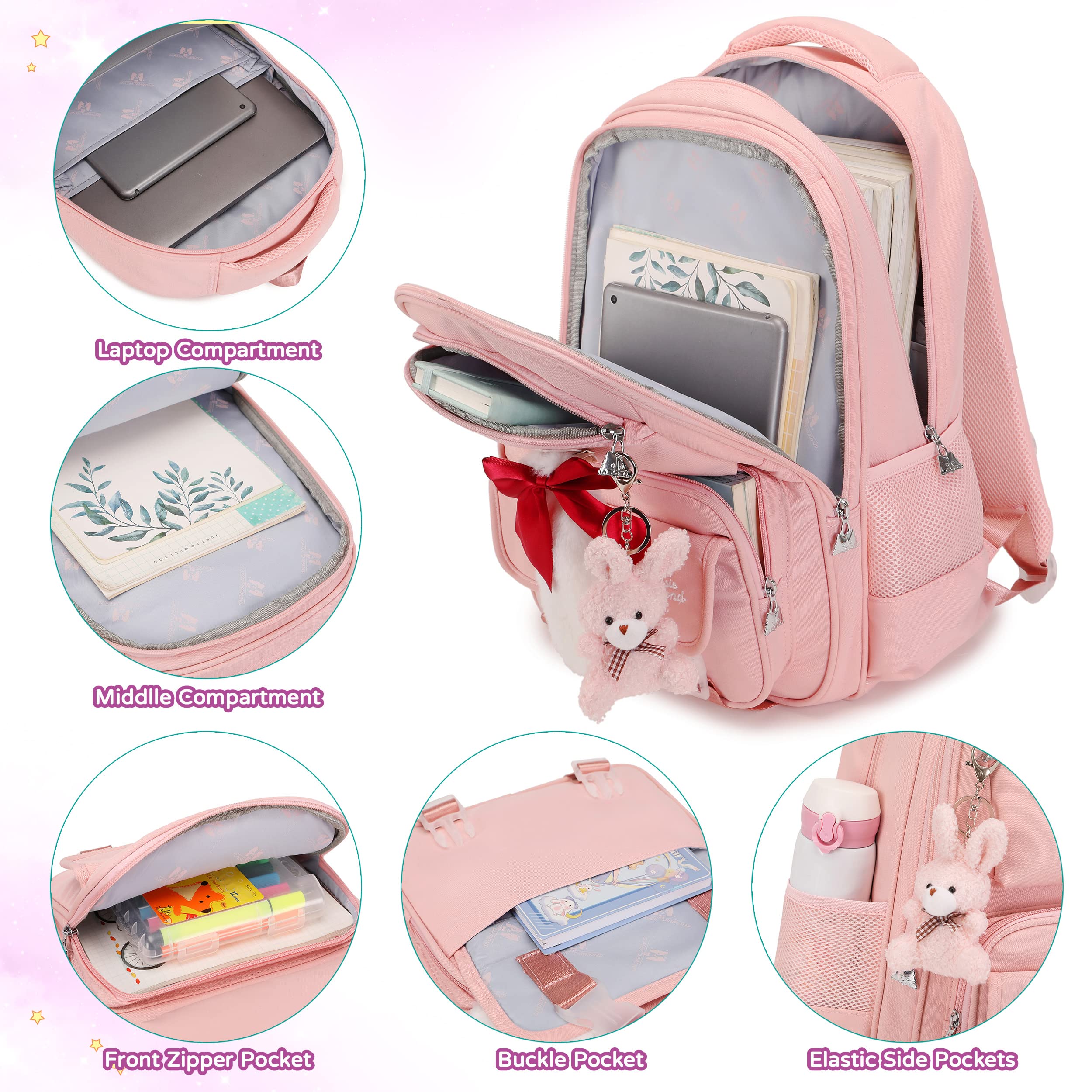 YOJOY Laptop Backpack 15.6 Inch School Bag Kids Elementary Primary Backpacks Large College Bookbags for Women Girls Teens Waterproof Travel Daypack (Pink)