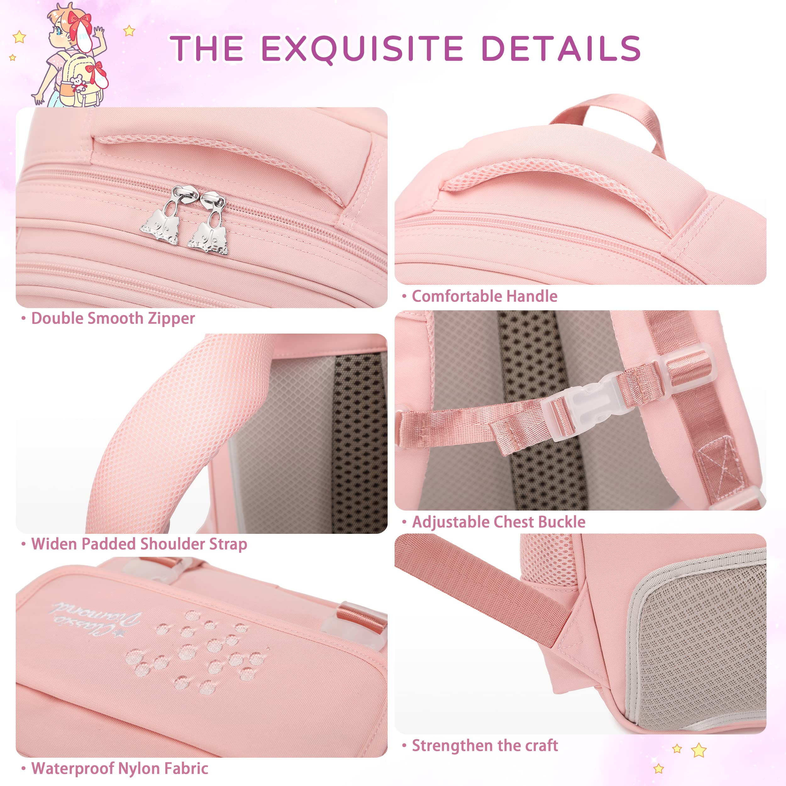 YOJOY Laptop Backpack 15.6 Inch School Bag Kids Elementary Primary Backpacks Large College Bookbags for Women Girls Teens Waterproof Travel Daypack (Pink)