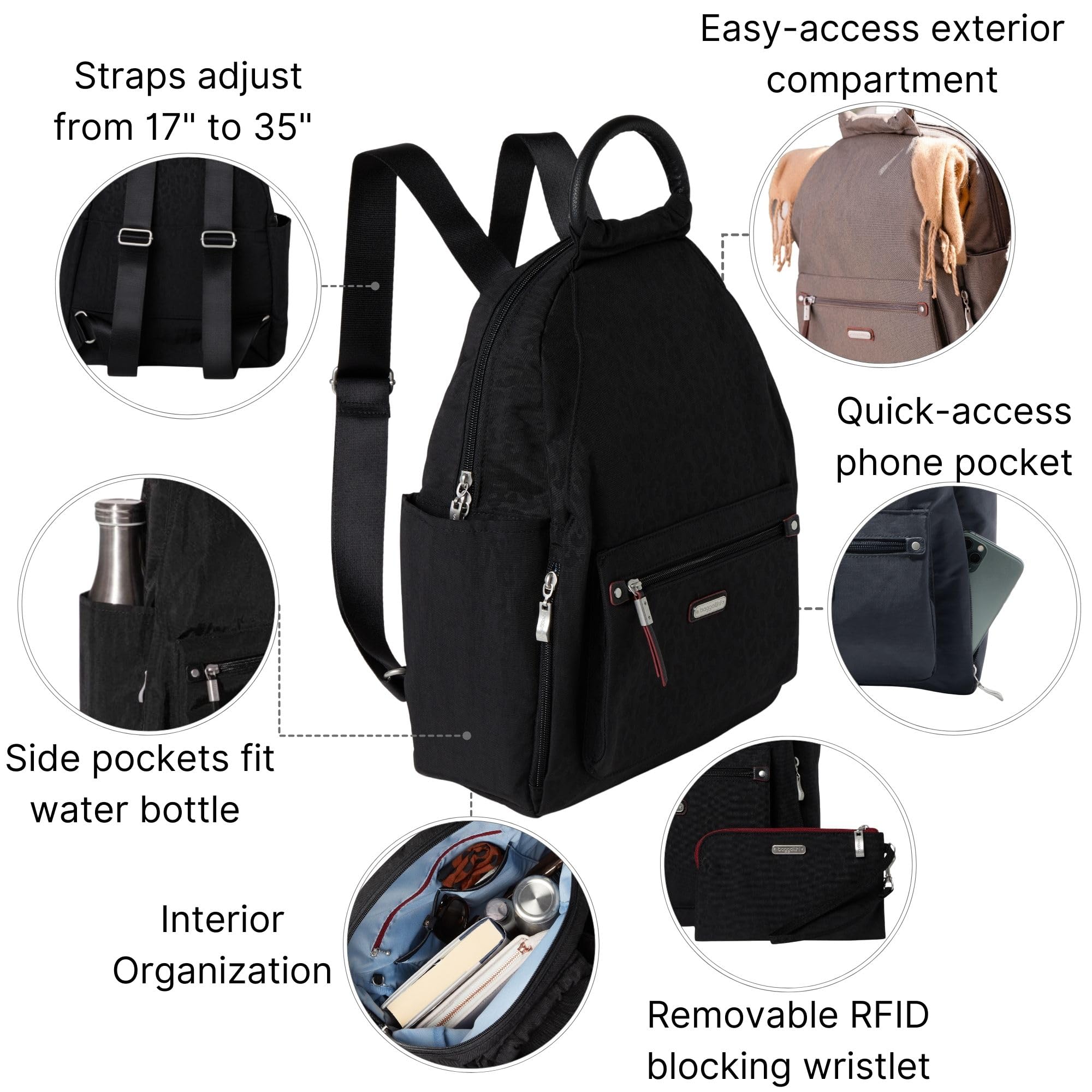Baggallini Women's All Day Backpack, Black Cheetah Emboss, One Sizeā¦