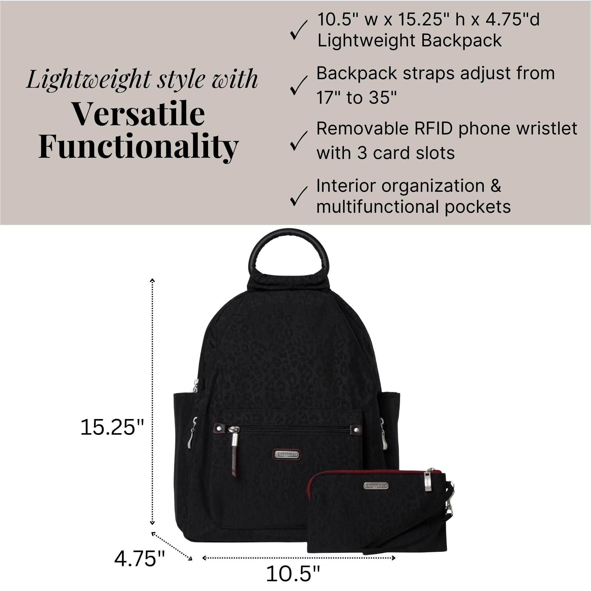 Baggallini Women's All Day Backpack, Black Cheetah Emboss, One Sizeā¦