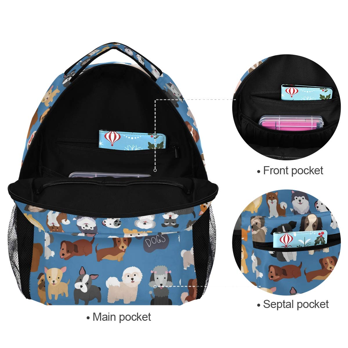 ALAZA Cute Doodle Dog Print Puppy Animal Large Backpack for Kids Boys Girls Student Personalized Laptop iPad Tablet Travel School Bag with Multiple Pockets