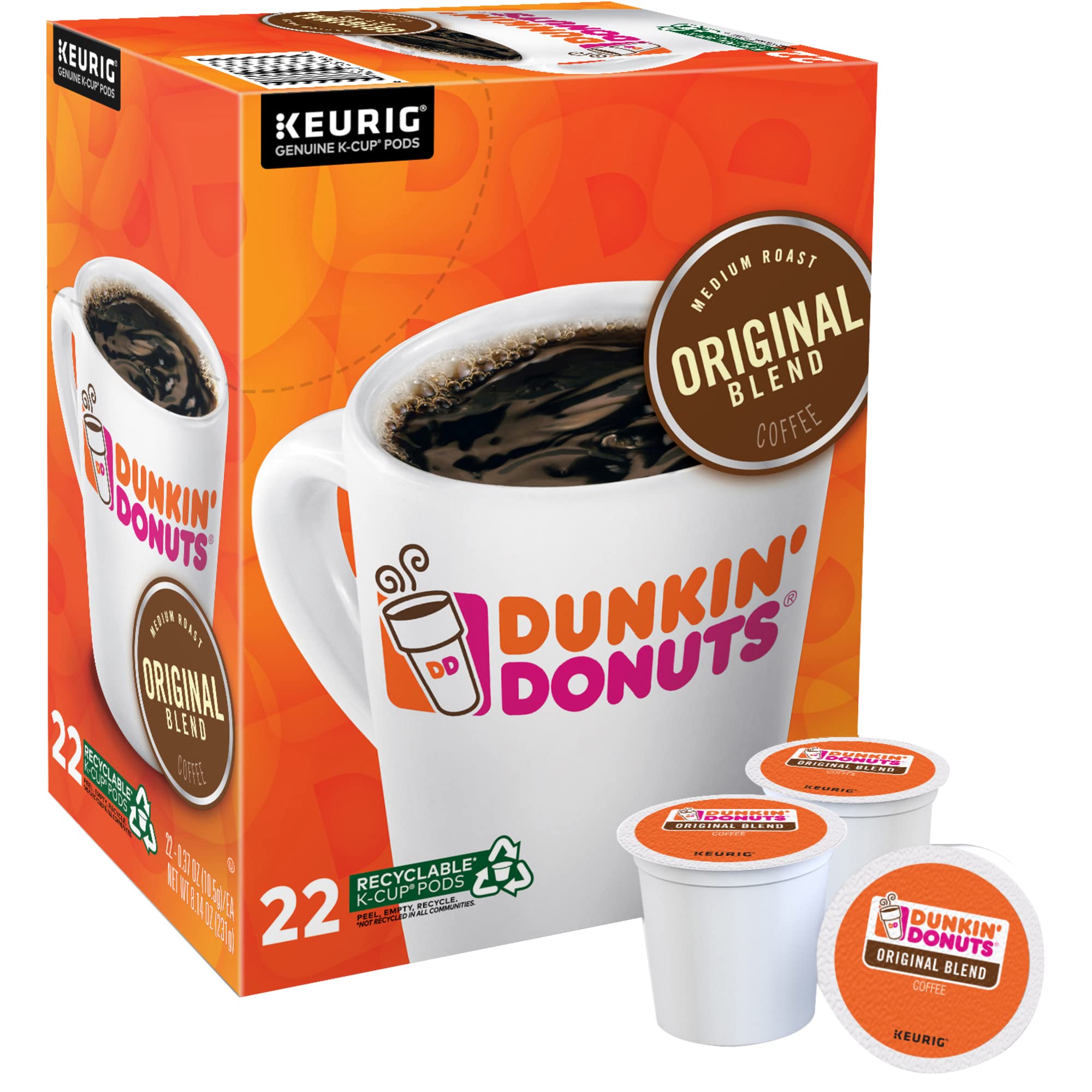Dunkin Donuts Original K-Cup Pods, Original Blend, 22 Count (Packaging May Vary)