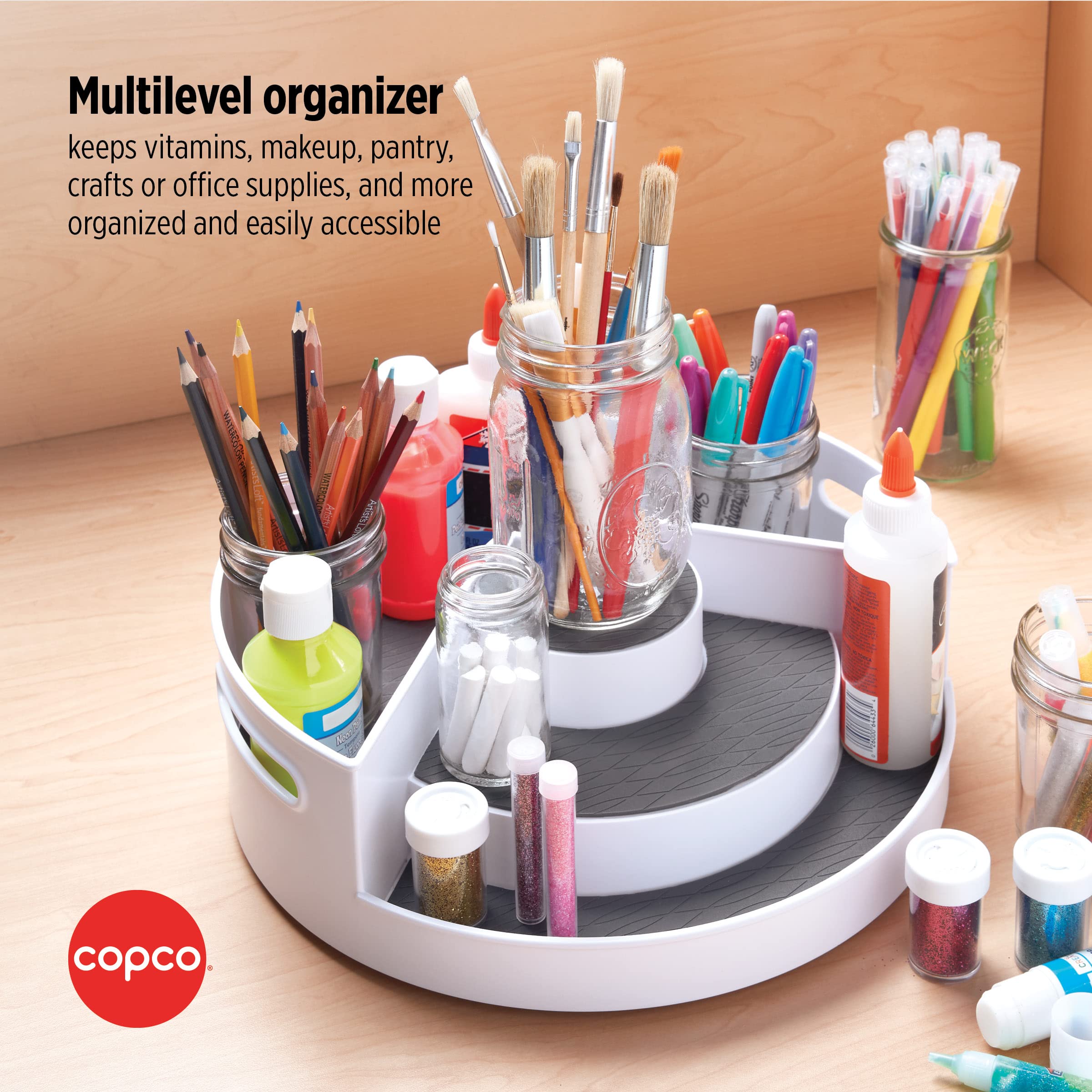 Copco Vita Multi-Tier Cabinet Storage Turntable, 12.2-Inch, White and Gray