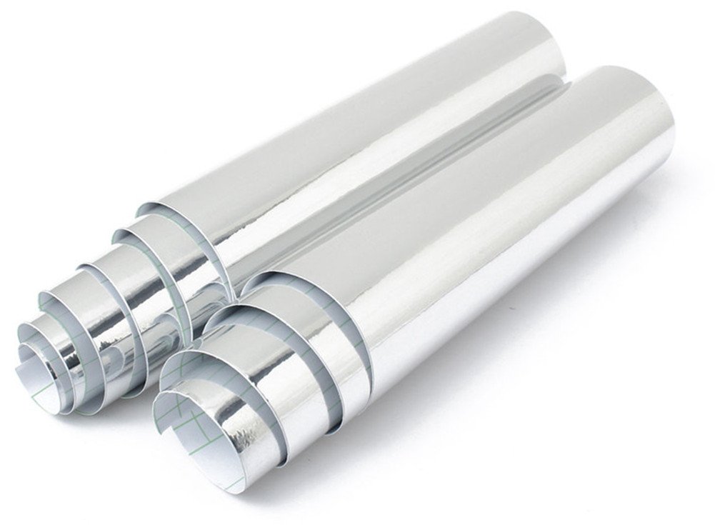 Simplemuji 12inch by 79inch Self-Adhesive Reflective Chrome Silver Vinyl Wrap Sticker Decal Film Sheet