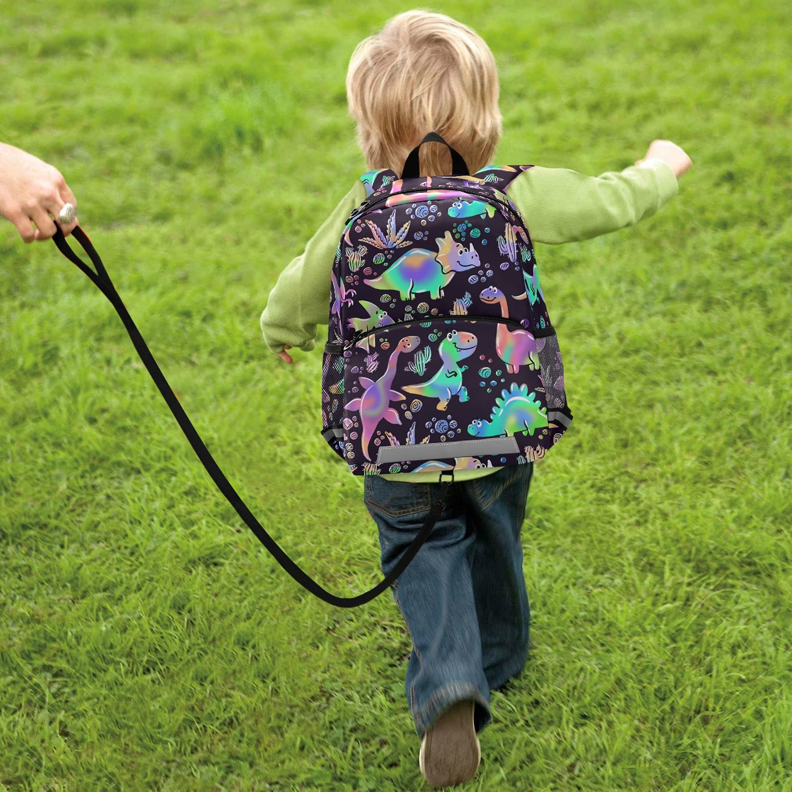senya Rainbow Dinosaurs Toddler Backpack for Kids Boy Girls Age 3-6, Preschool Mini Backpack with Leash