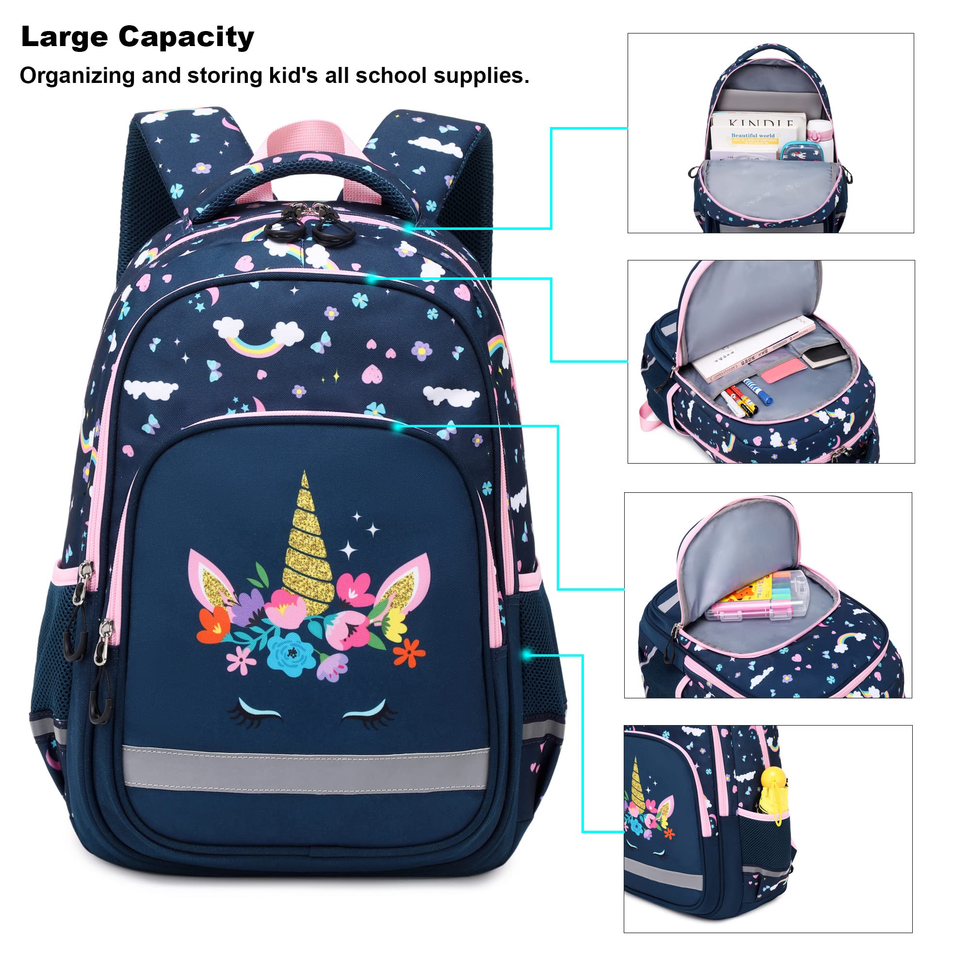 School Backpack for Girls Boys Teens, Kids Elementary Middle School Bag Bookbag (Unicorn)