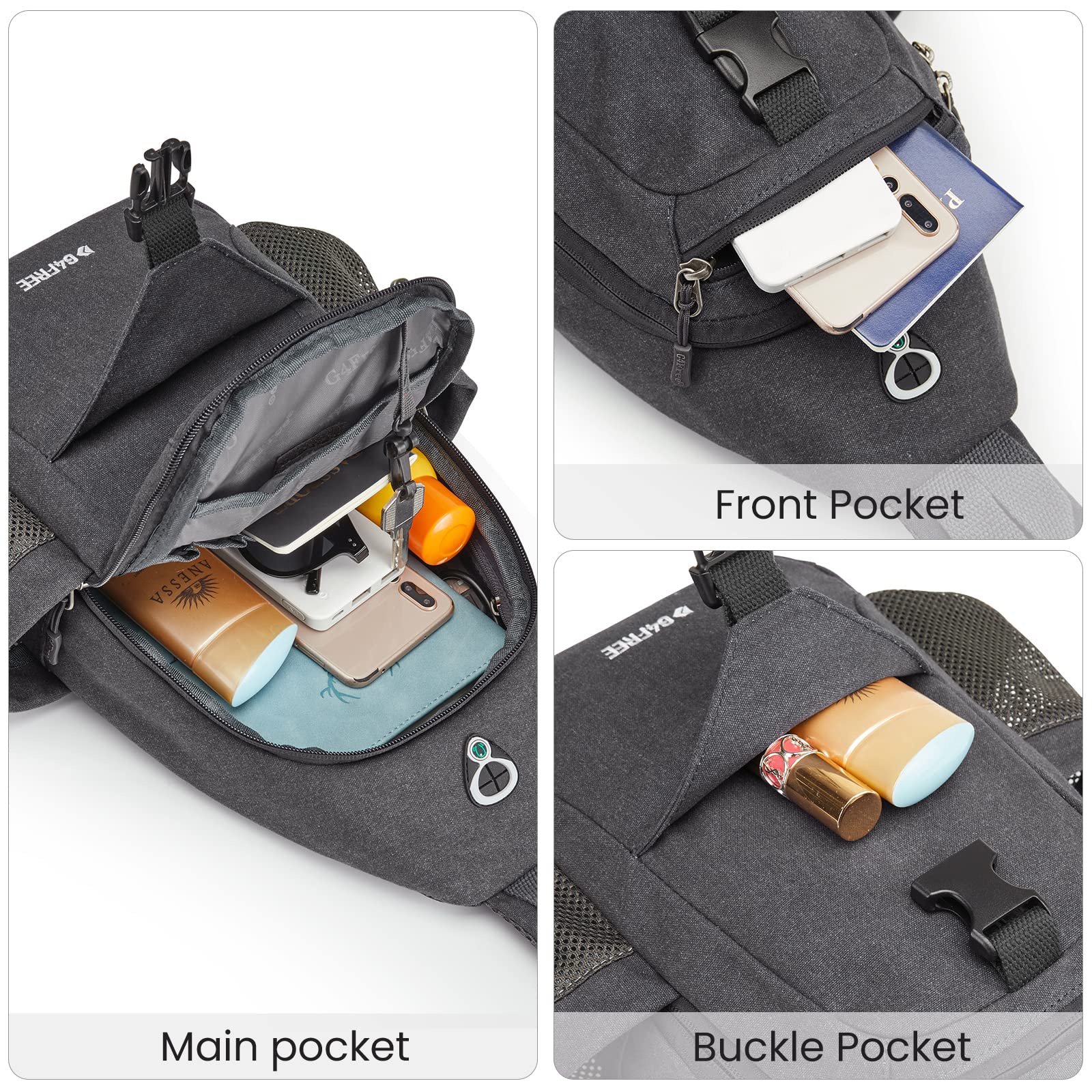G4Free Sling Bag RFID Sling Backpack Chest Bag Crossbody Canvas Daypack for Men Women(Dark Grey)