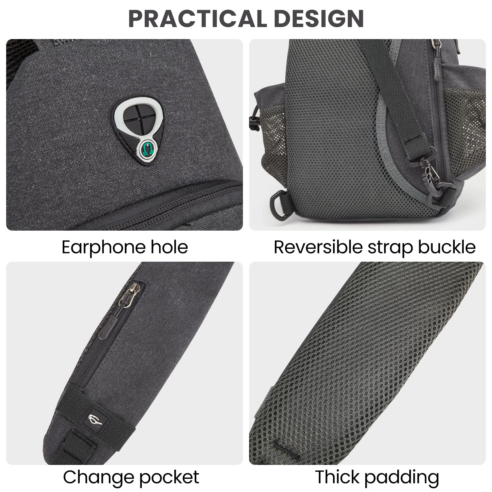 G4Free Sling Bag RFID Sling Backpack Chest Bag Crossbody Canvas Daypack for Men Women(Dark Grey)