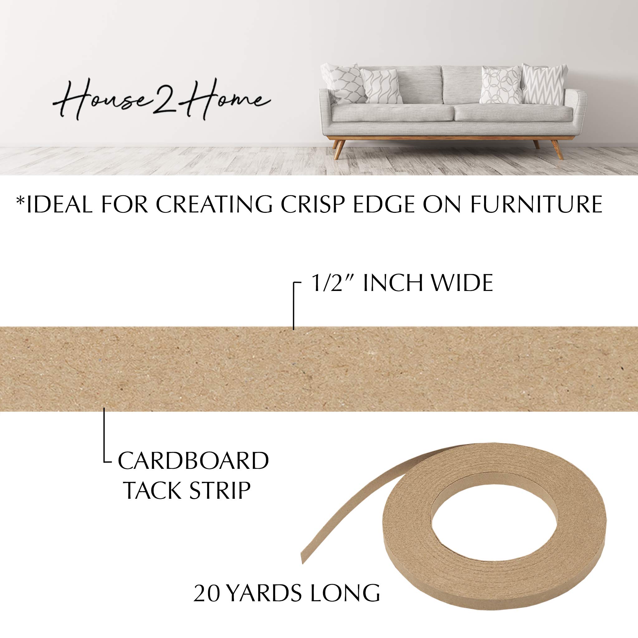 House2Home Upholstery Tack Strip, 1/2 Inch x 20 Yard Roll, Great for Making Professional Edges on Furniture, Couch, Chair, and Sofa, Includes Instructions