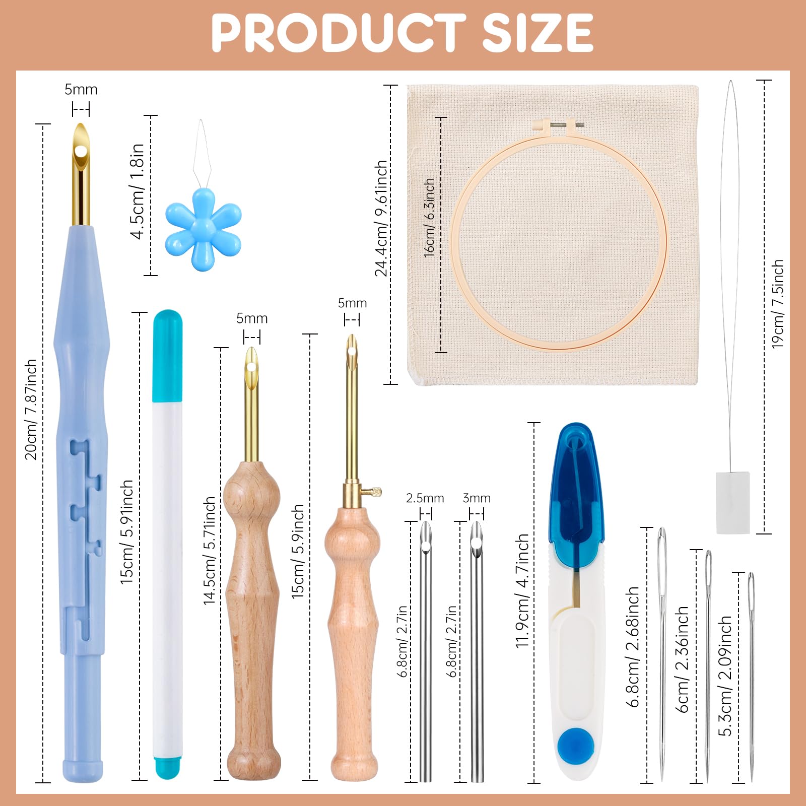 21PC Punch Needle Embroidery Kits Adjustable Punch Needle Tool, Wooden Handle Embroidery Pen, Hoops, Punch Needle Cloth, Punch Needle Kit Adults Beginner DIY Craft, Perfect Decoration and Gifts