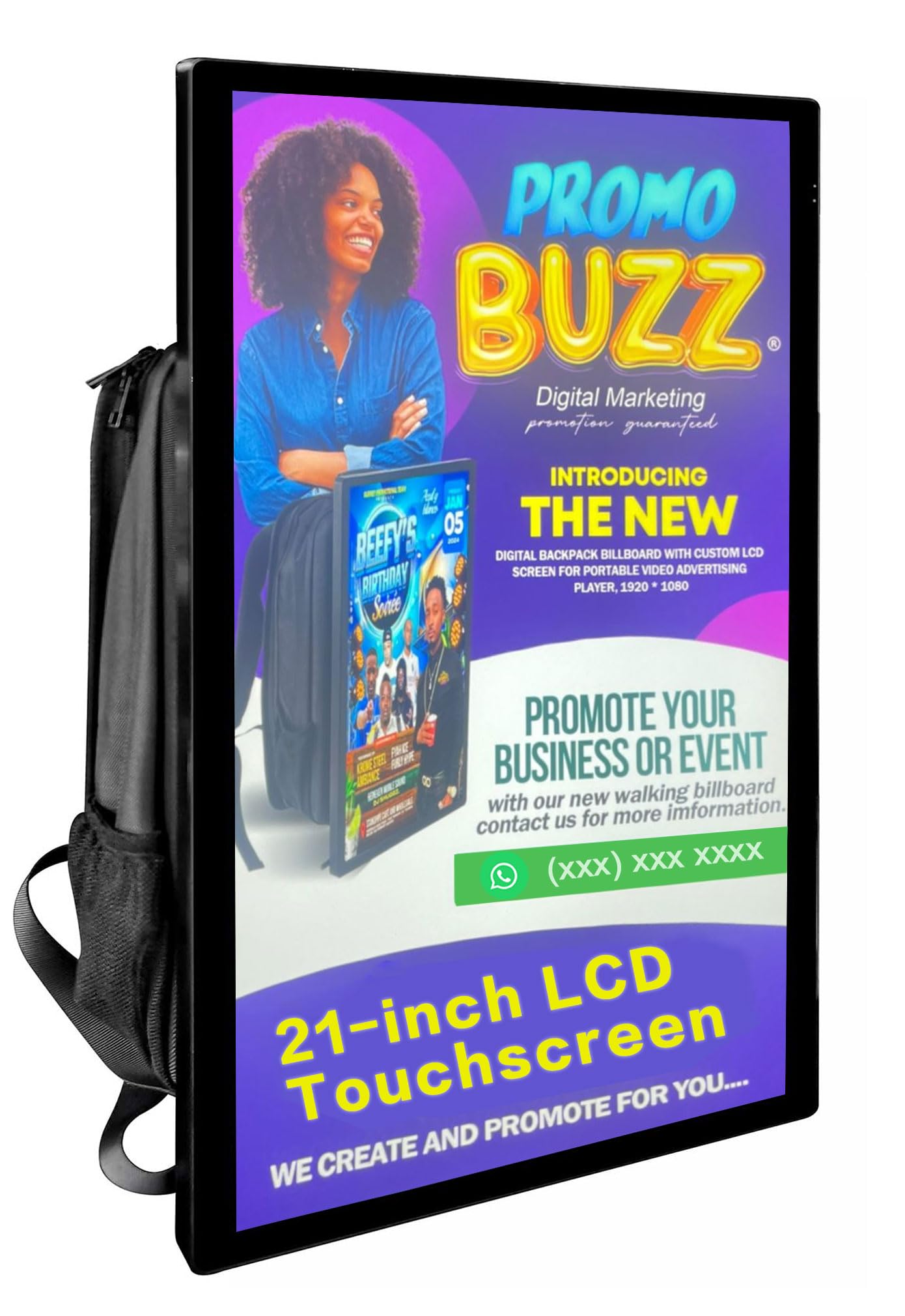 21.5 inch LCD Backpack with Custom LCD Screen for Portable Video Advertising Player, 1920*1080 Resolution Ratio, Human Walking Backpack Digital Billboard