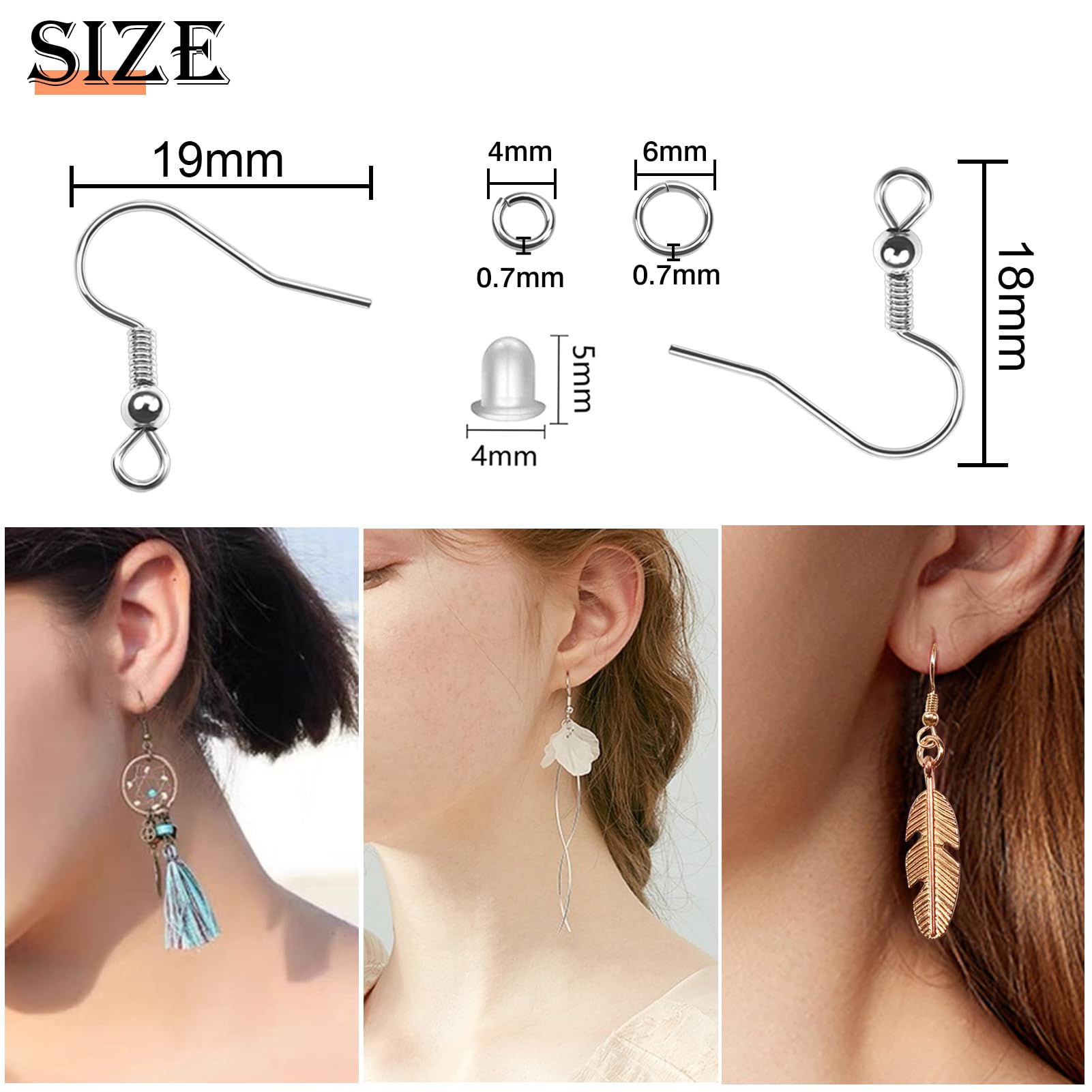 TOAOB 150pcs Mixed Colors Earring Hooks Hypoallergenic Ear Wire Hooks and 1000pcs 4mm Open Jump Rings 200pcs Earring Backs Jewelry Making Findings