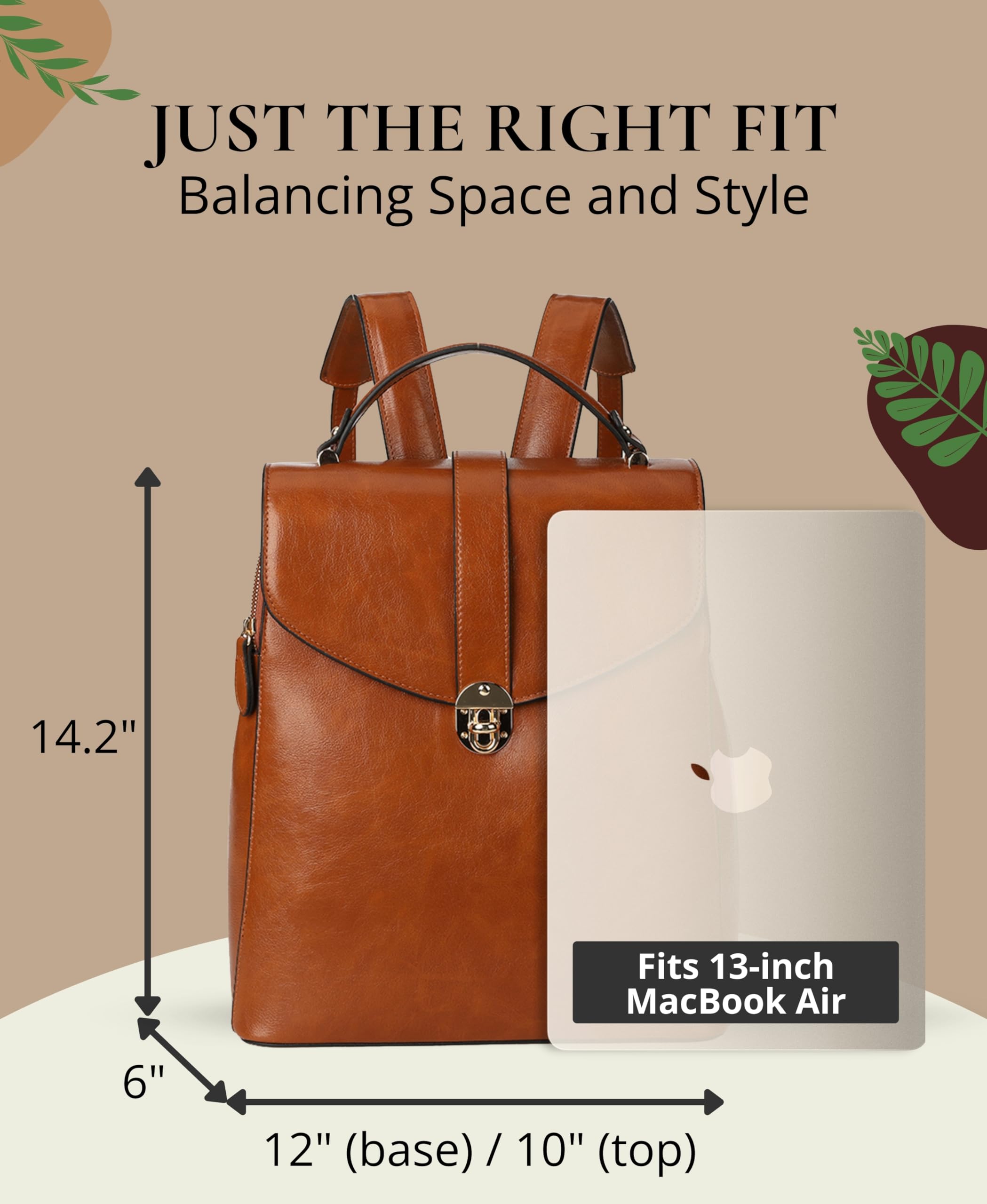 rofozzi Layla Large Backpack Purse for Women - 13-inch Laptop Backpack for Office - Top Handle 3-Compartment Everyday Fashion Backpack - Water-Resistant Easy to Care Vegan Leather Bag Pack