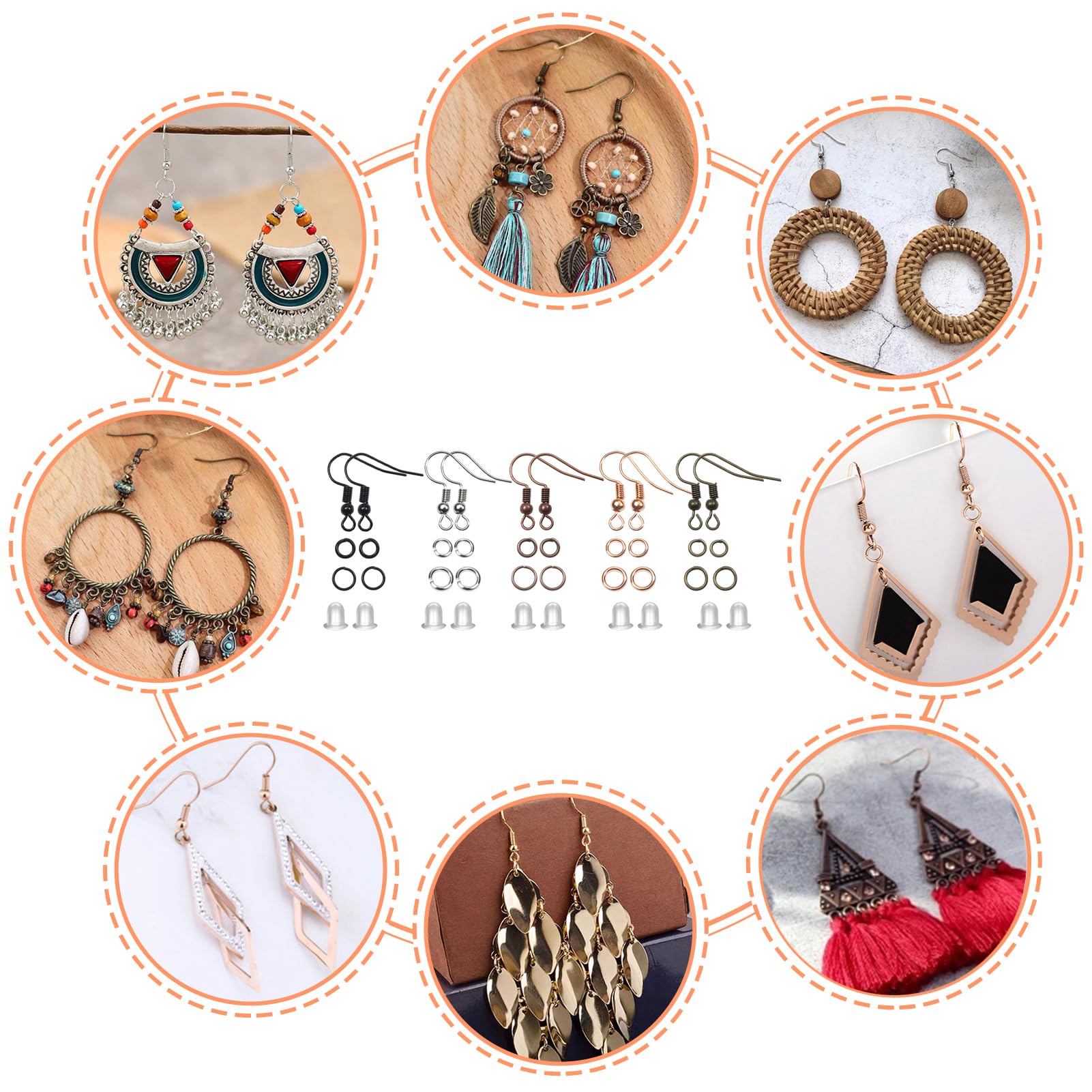 TOAOB 150pcs Mixed Colors Earring Hooks Hypoallergenic Ear Wire Hooks and 1000pcs 4mm Open Jump Rings 200pcs Earring Backs Jewelry Making Findings
