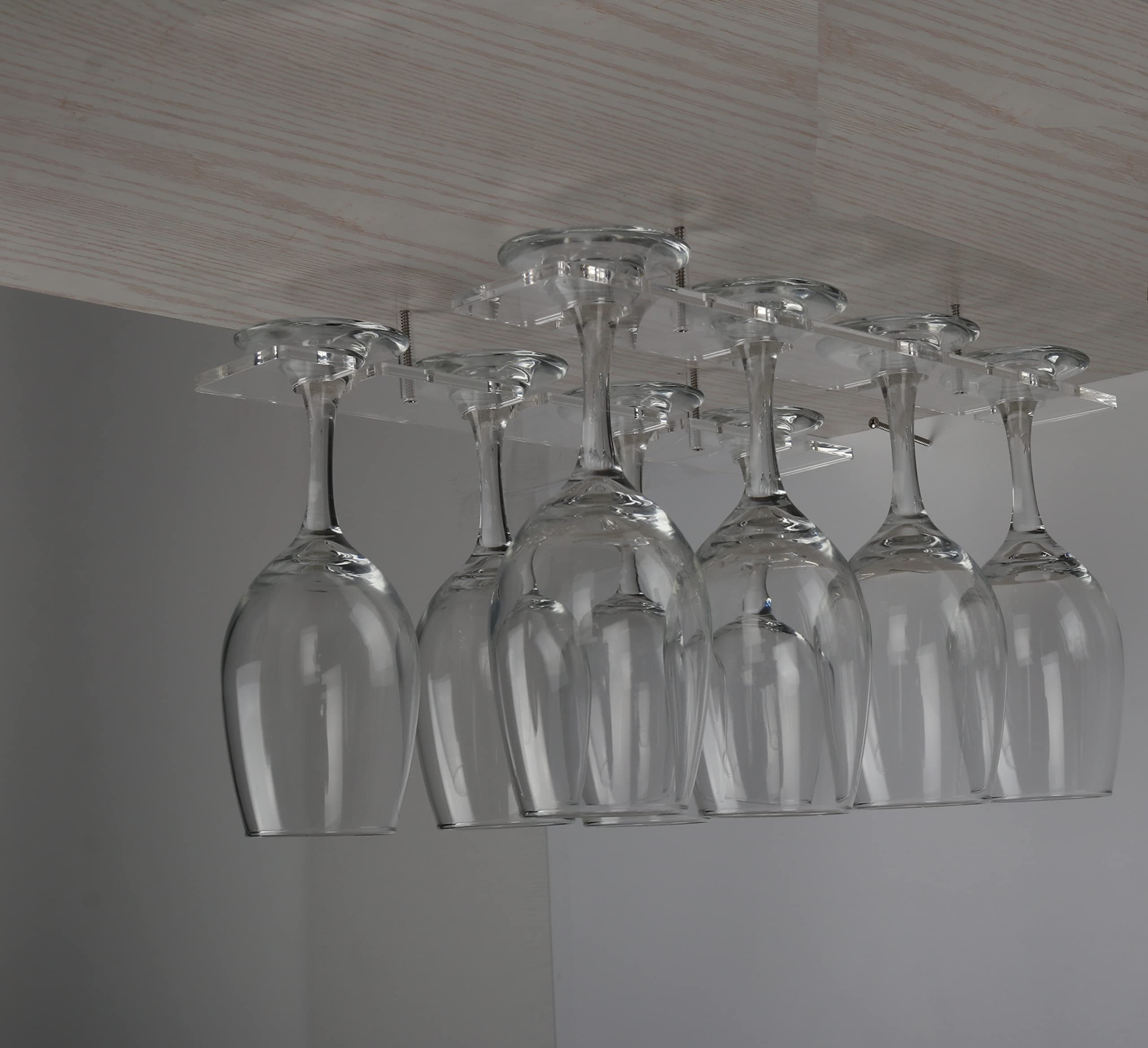 HHUXIUE Wine glass frame wine glass frame wine glass storage shelf cabinet style frame wine glass reserve hanger Yaylai material kitchen bar restaurant screwdriver installation (Transparent 2 set)