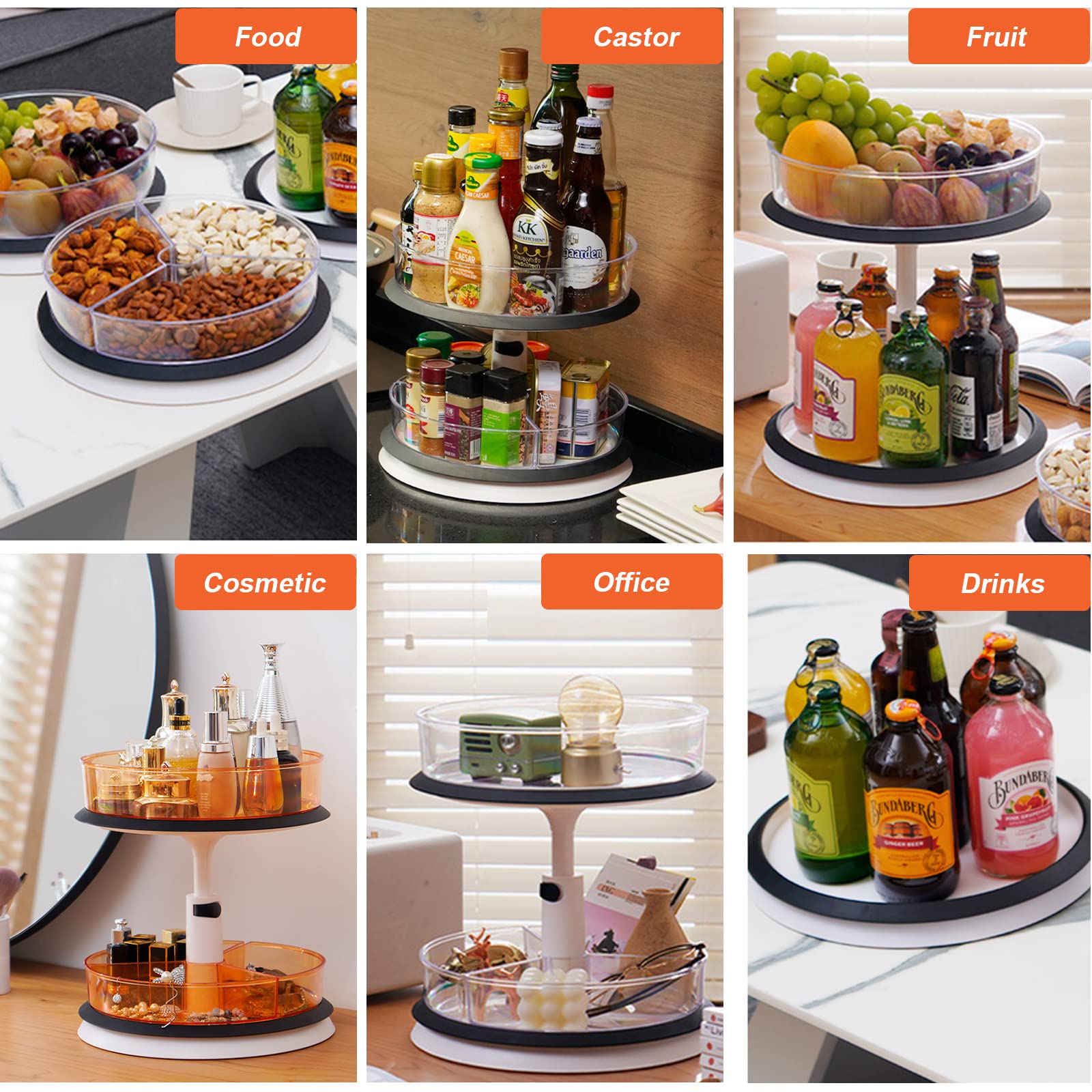 Lazy Susan Oragnizer,2 Pack Turntable Organizer,Fridge Organization,Non-Skid Spice Rack Organizer, Fruit Container, 360 Rotating Storage Container for Home Kitchen,Countertop,Cabinet,Fridge