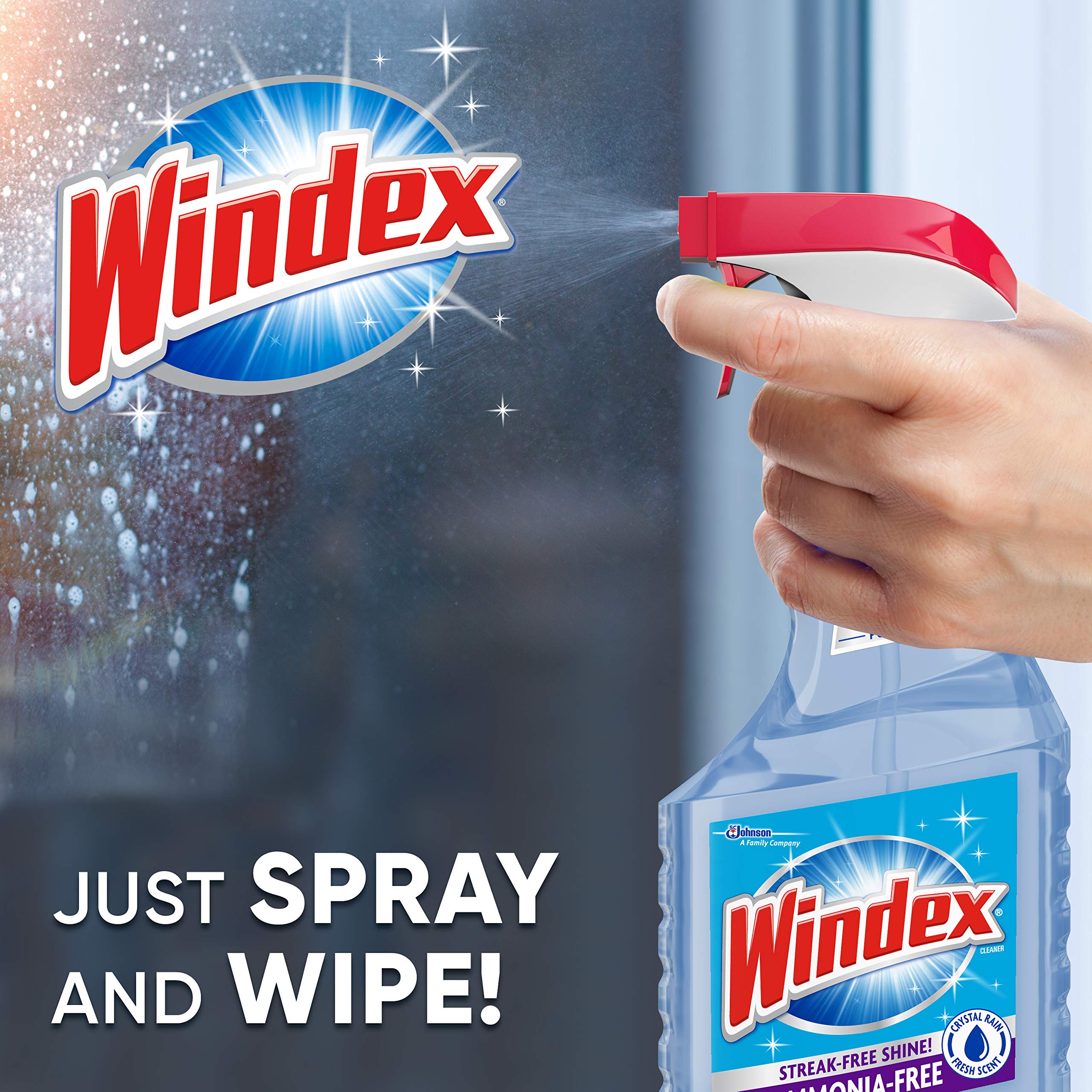 Windex Ammonia-Free Glass and Window Cleaner Spray Bottle, Crystal Rain Scent, 23 Fl Oz