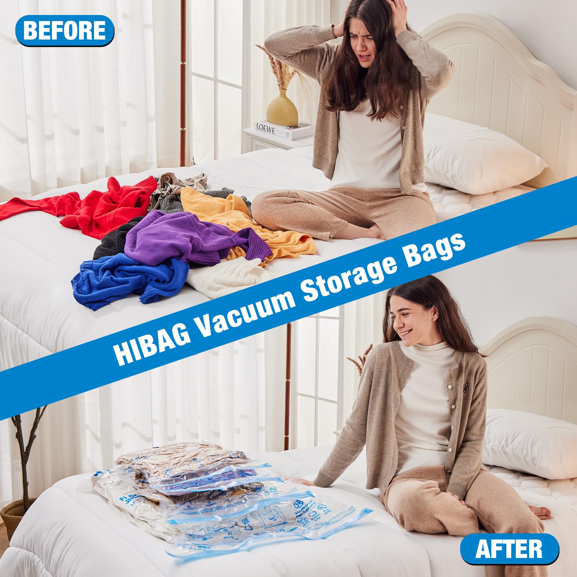 Hibag Vacuum Storage Bags, Space Saver Vacuum Seal Storage Bags 30-Pack Sealer Bags for Clothes, Clothing, Bedding, Comforter, Blanket (30C)