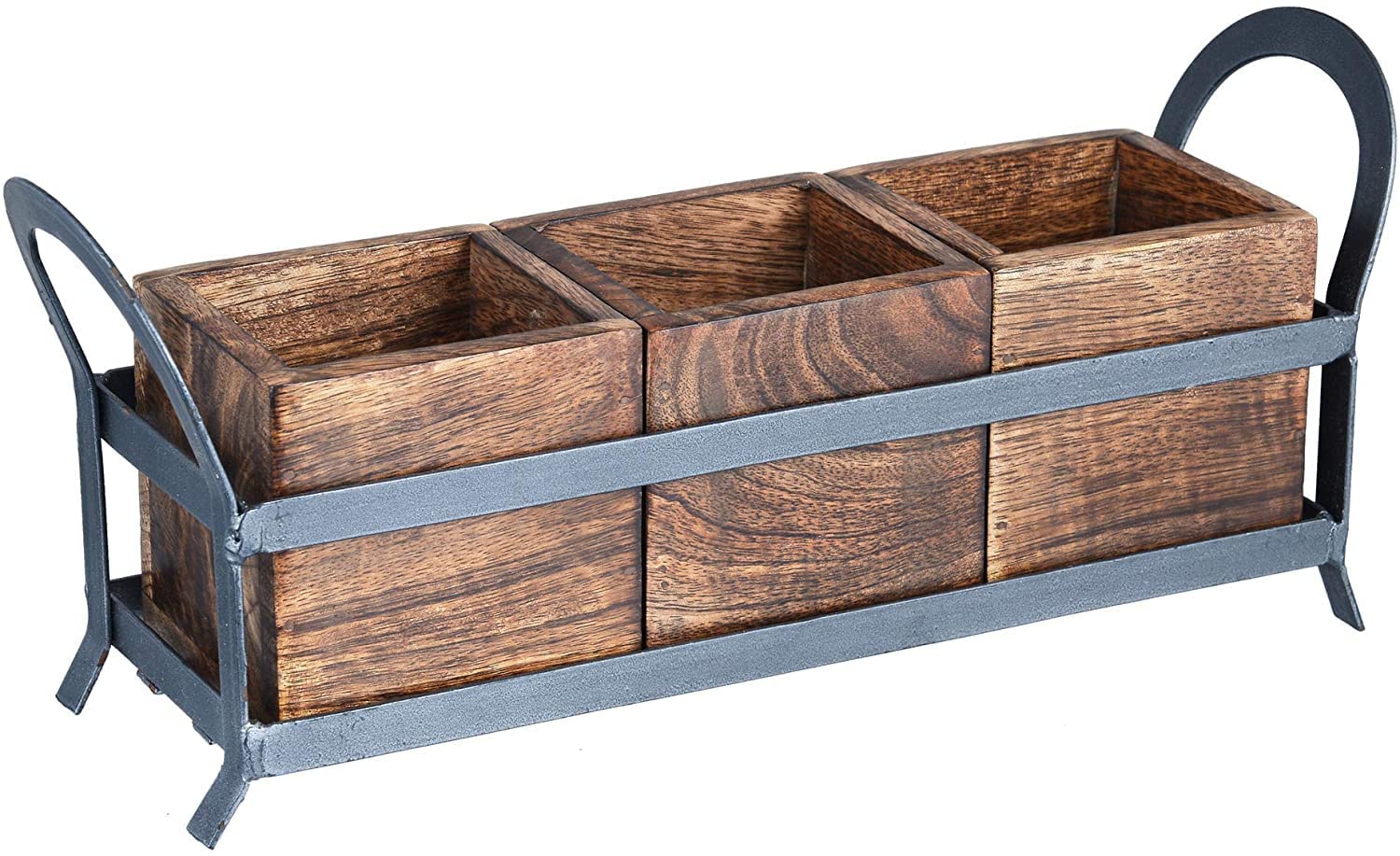 CUT01BR Wooden Utensil Cutlery Holder Caddy Flatware and Silverware Organizer Spoons, Forks, Knifes and Napkin Supplie