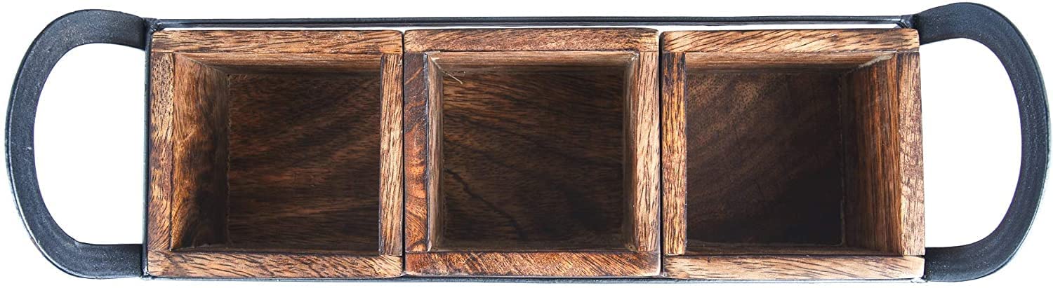CUT01BR Wooden Utensil Cutlery Holder Caddy Flatware and Silverware Organizer Spoons, Forks, Knifes and Napkin Supplie