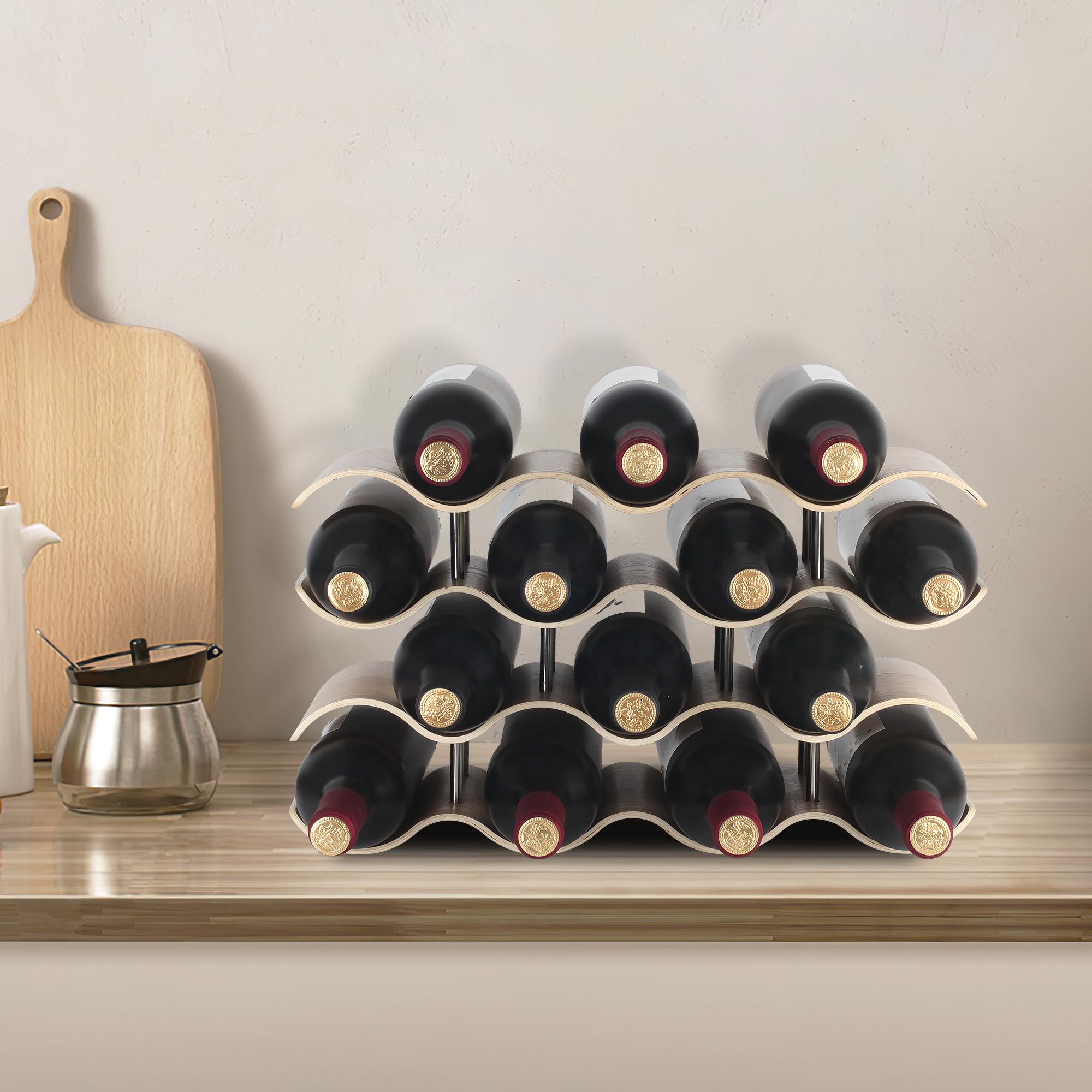Bellglee 14 Bottles Wine Racks Countertop for Shelf, 4-Tier Wooden Wine Bottle Holder Stand, freestanding Wine Storage for Inside Cabinet Organizer for Home Décor, Bar and Pantry