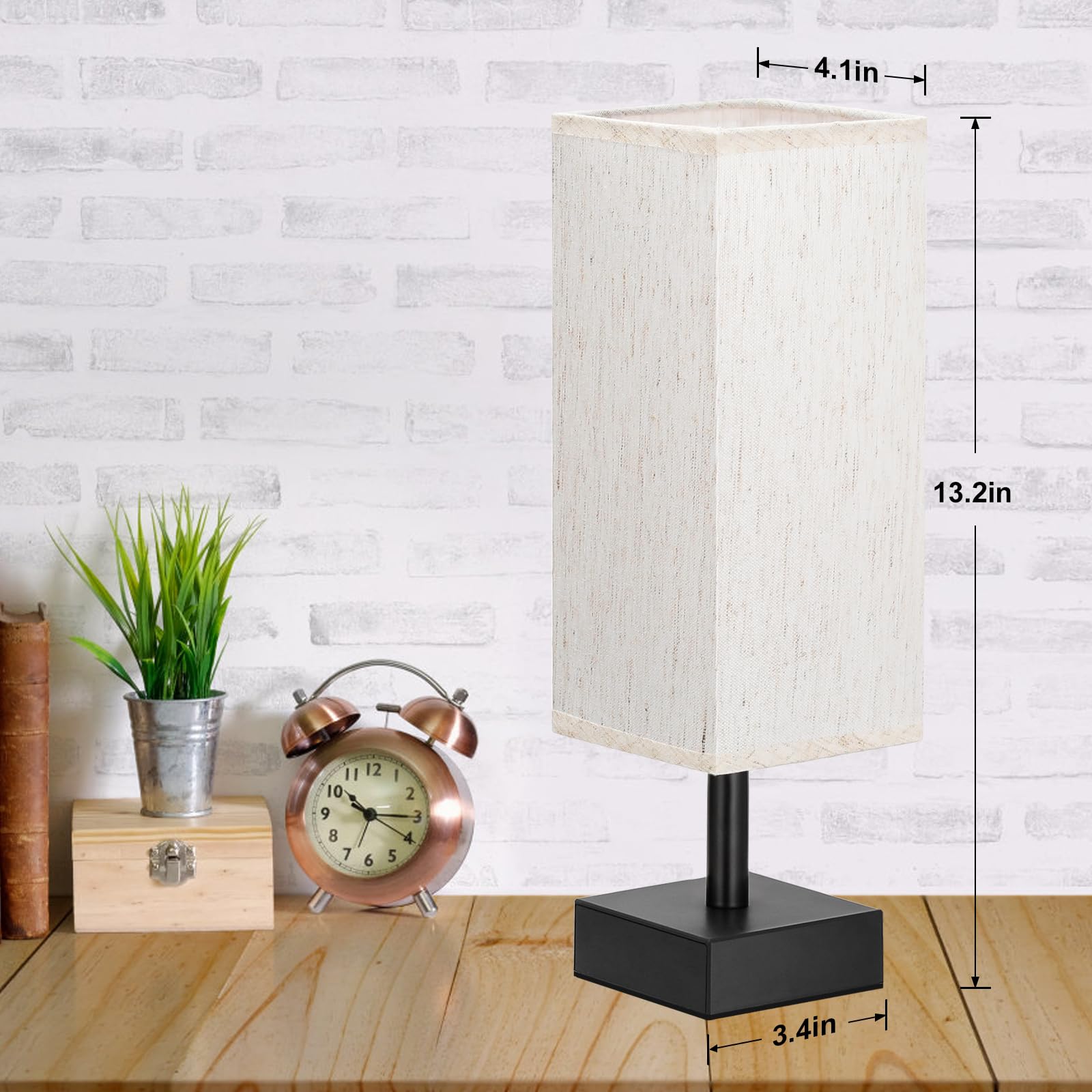 aooshine Small Table Lamp for Bedroom - Bedside Lamps for Nightstand, Minimalist Solid Wood Night Stand Light Lamp with Square Fabric Shade, Desk Reading Lamp for Kids Room Living Room Office Dorm