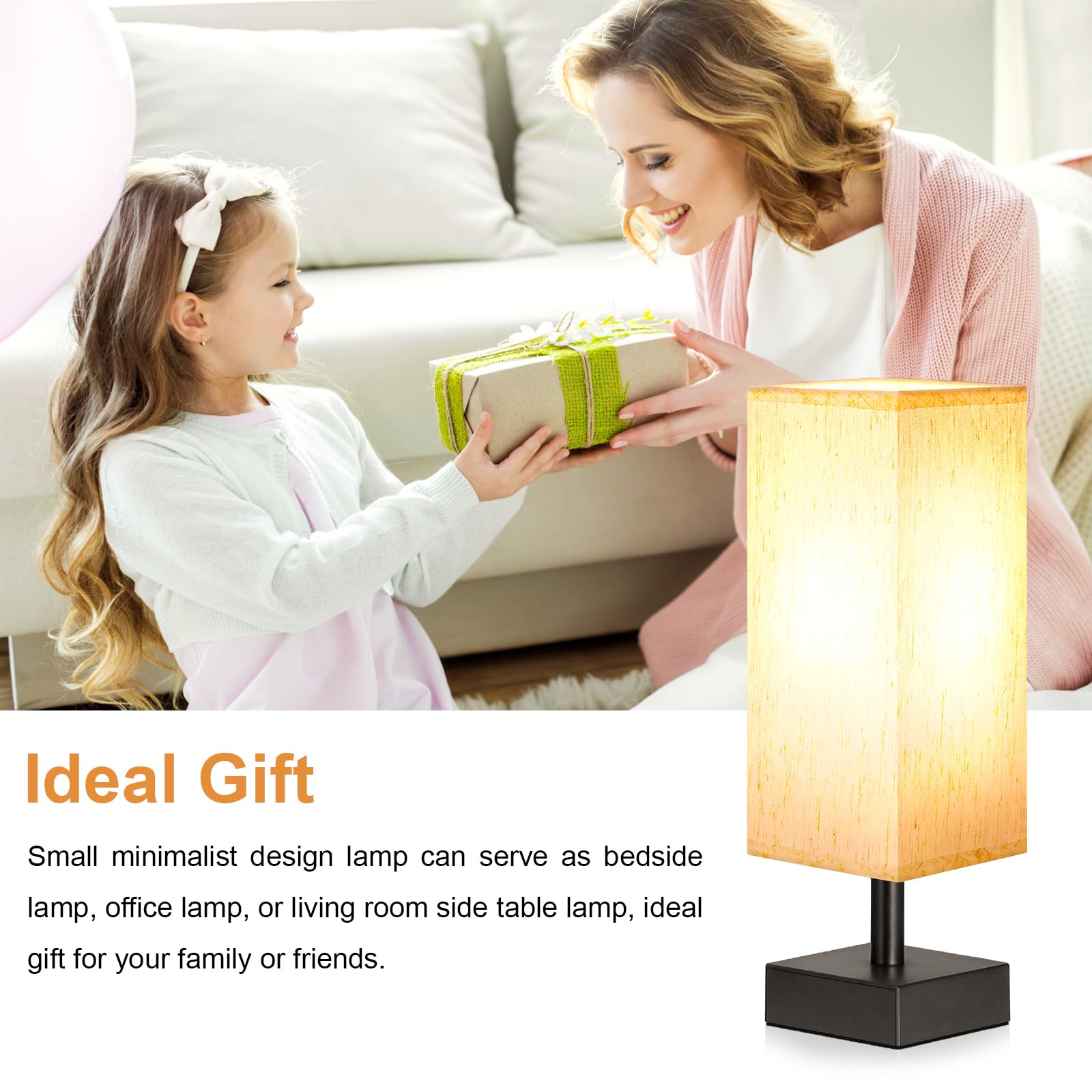 aooshine Small Table Lamp for Bedroom - Bedside Lamps for Nightstand, Minimalist Solid Wood Night Stand Light Lamp with Square Fabric Shade, Desk Reading Lamp for Kids Room Living Room Office Dorm