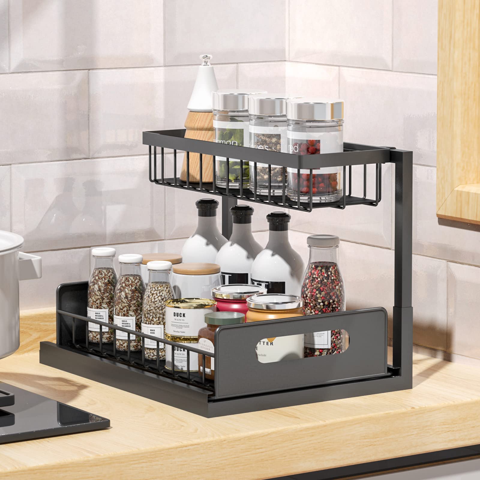 Under Sink Organizer and Storage 2 Tier Sliding Cabinet Basket Drawer Shelf Under Cabinet Storage for Bathroom Living Room