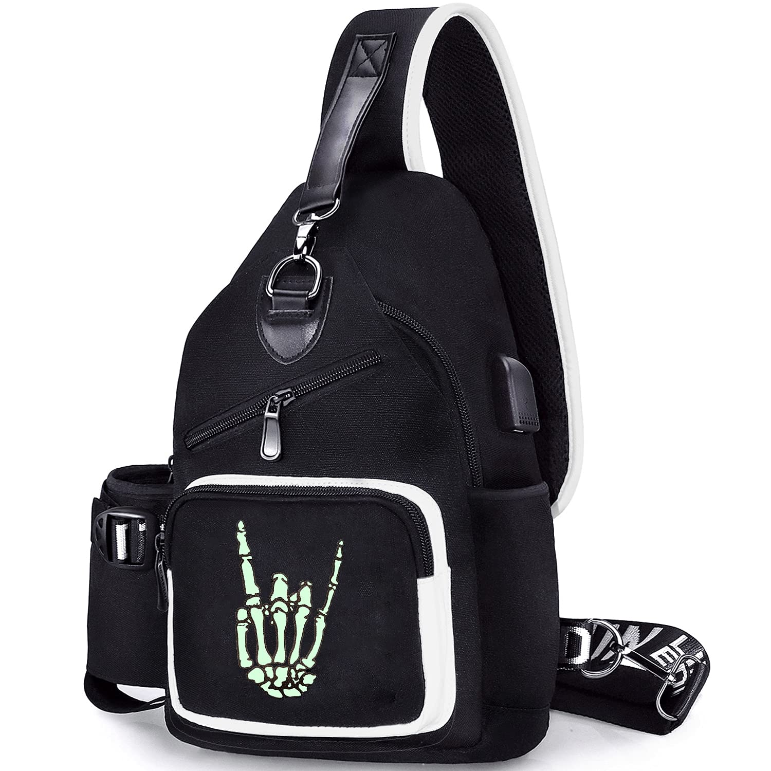 FEWOFJ Sling Bag for Mens Boys with USB Charger Port, Small Chest Pack with Side Pocket, Travel Shoulder Backpack