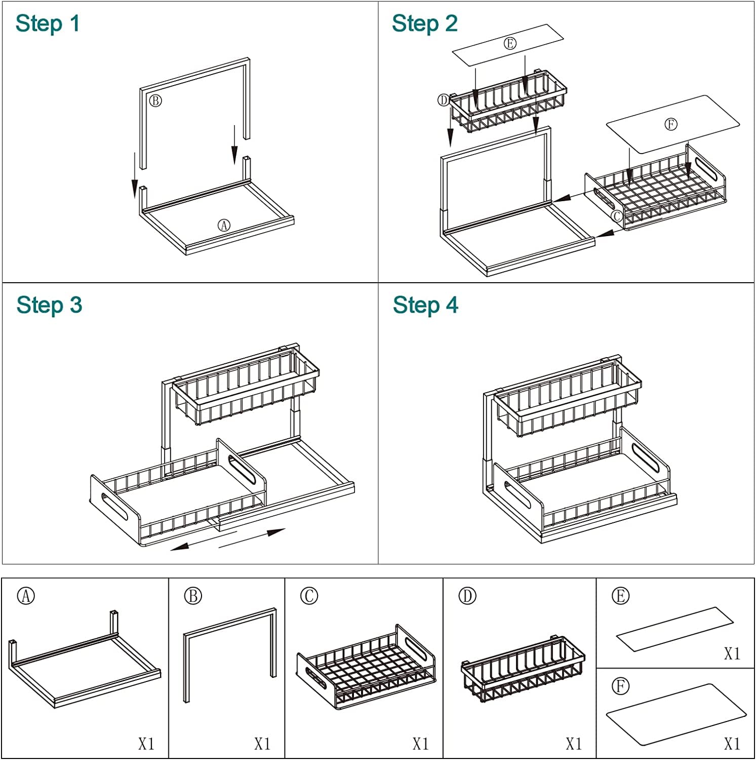 Under Sink Organizer and Storage 2 Tier Sliding Cabinet Basket Drawer Shelf Under Cabinet Storage for Bathroom Living Room