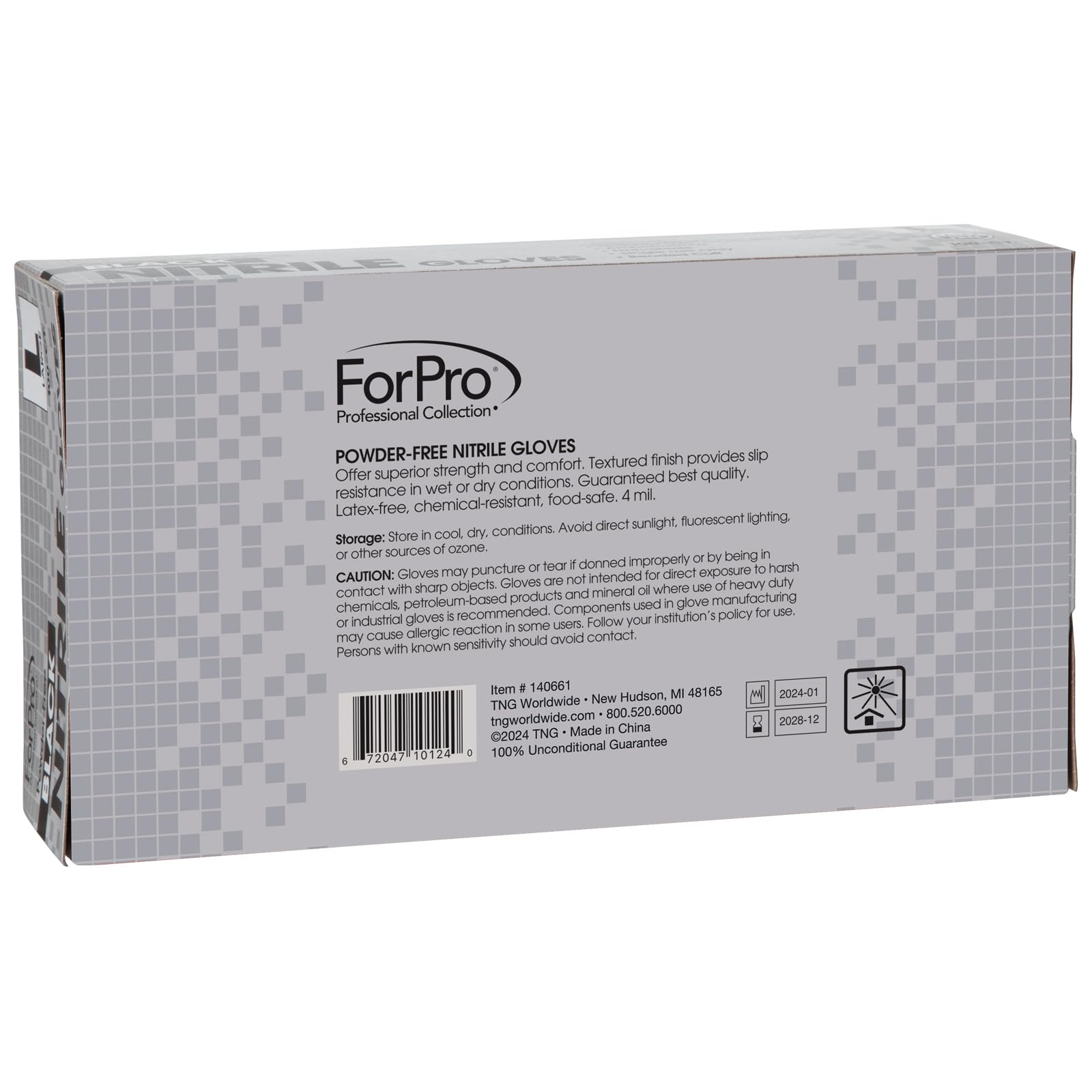 ForPro Disposable Nitrile Gloves, Chemical Resistant, Powder-Free, Latex-Free, Non-Sterile, Food Safe, 4 Mil, Black, Large, 100-Count