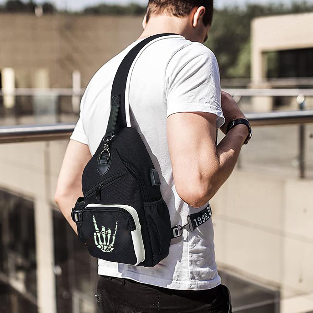 FEWOFJ Sling Bag for Mens Boys with USB Charger Port, Small Chest Pack with Side Pocket, Travel Shoulder Backpack