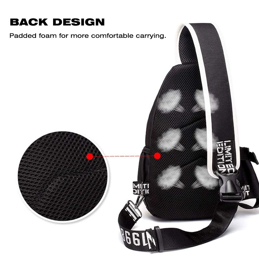 FEWOFJ Sling Bag for Mens Boys with USB Charger Port, Small Chest Pack with Side Pocket, Travel Shoulder Backpack