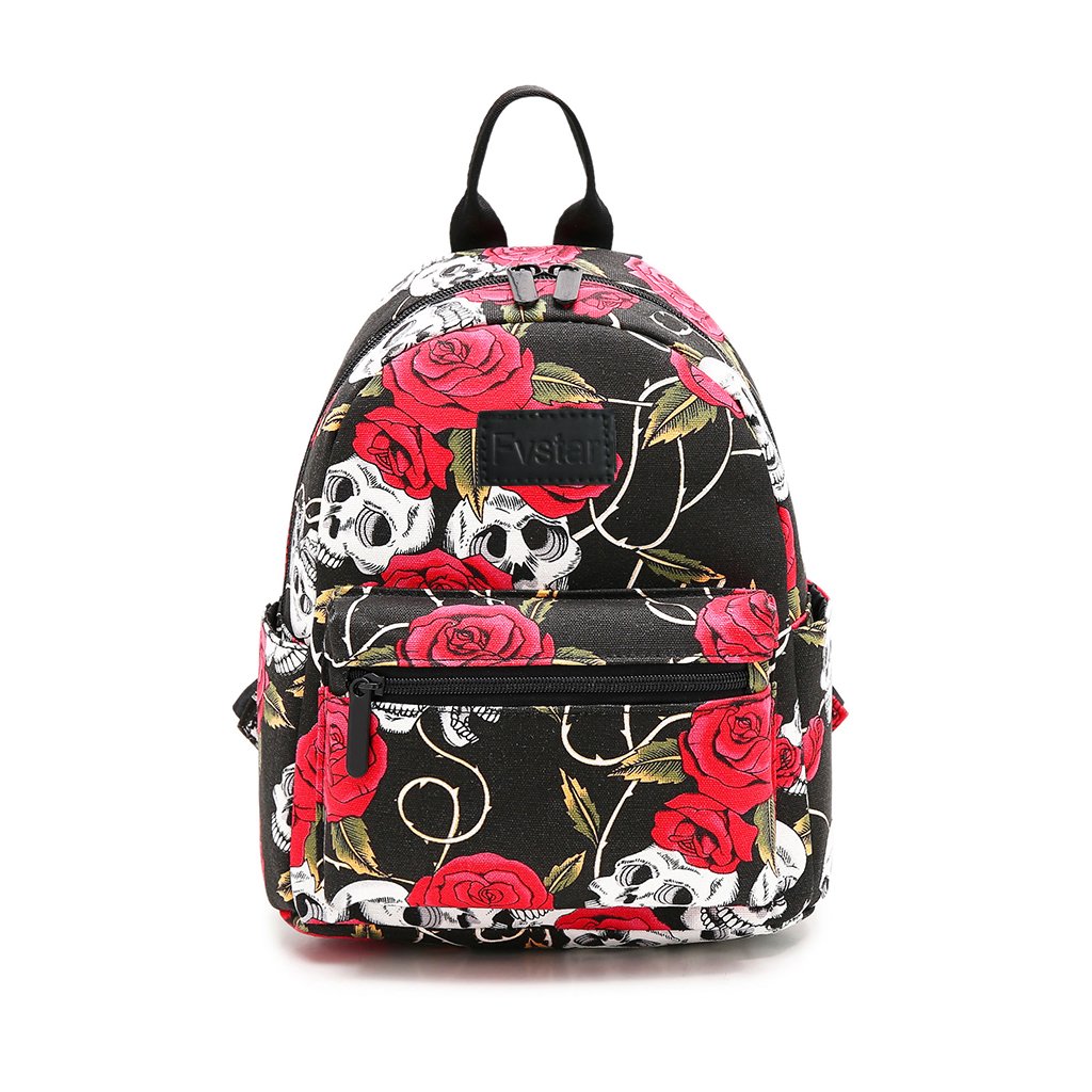 Fvstar Skull Girls Backpack Purse Mini Teens School Satchel Cute Lightweight Women Travel Backpack Casual Outdoor Rucksack Daypack for Halloween Thanksgiving Christmas New Year Birthday Gifts