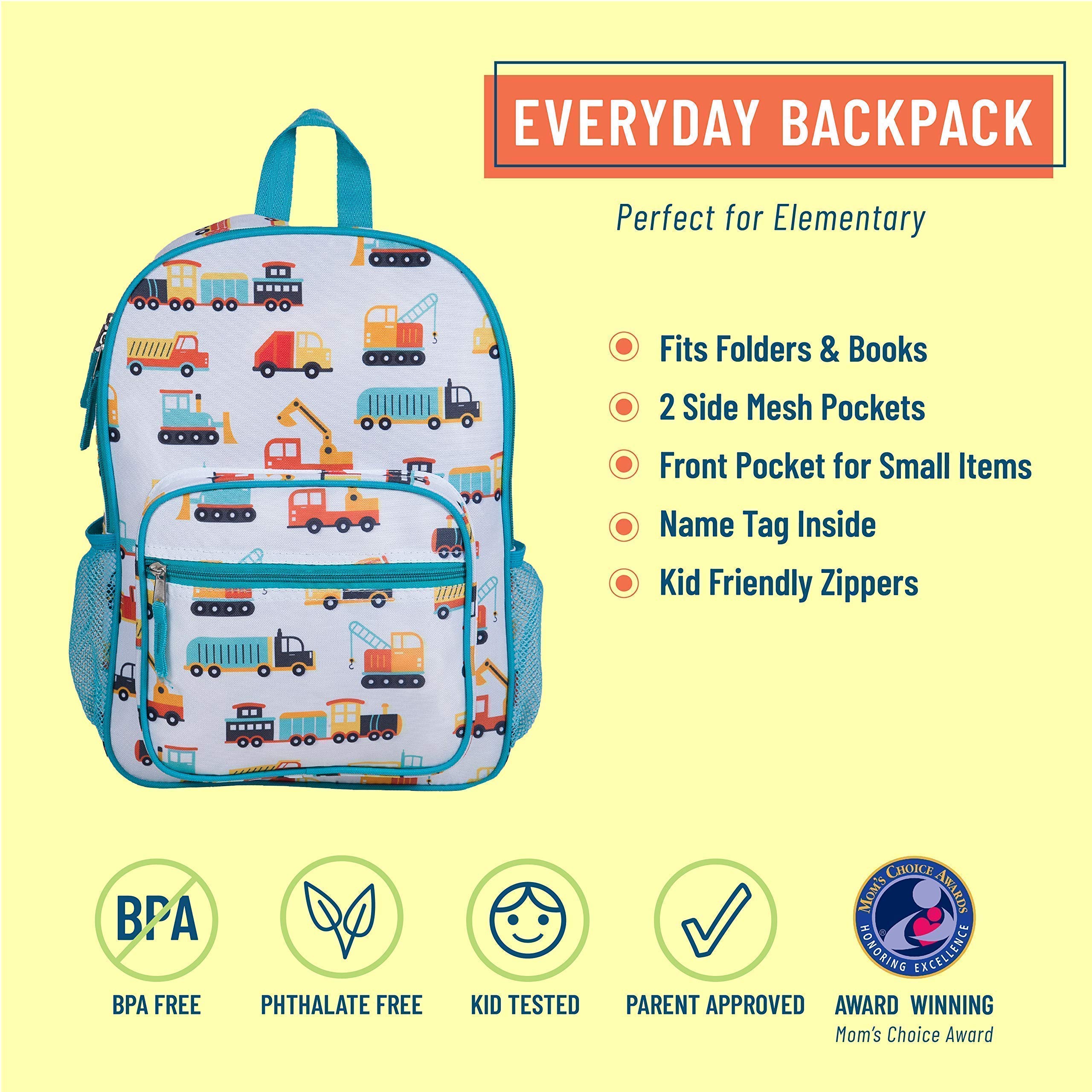 Wildkin Day2Day Backpack, Lunch Box Bag with Nap Mat Bundle (Modern Construction)