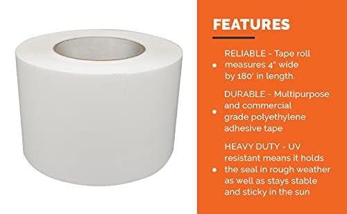 Whitecap - Premium Adhesive Seam Tape, 4" x 180' Polyethylene, Moisture Barrier Seal - for Crawlspace, Carpet Padding, Masking, Underlayment, Marine Use and More - Water & UV Resistant