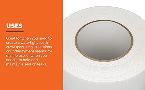 Whitecap - Premium Adhesive Seam Tape, 4" x 180' Polyethylene, Moisture Barrier Seal - for Crawlspace, Carpet Padding, Masking, Underlayment, Marine Use and More - Water & UV Resistant