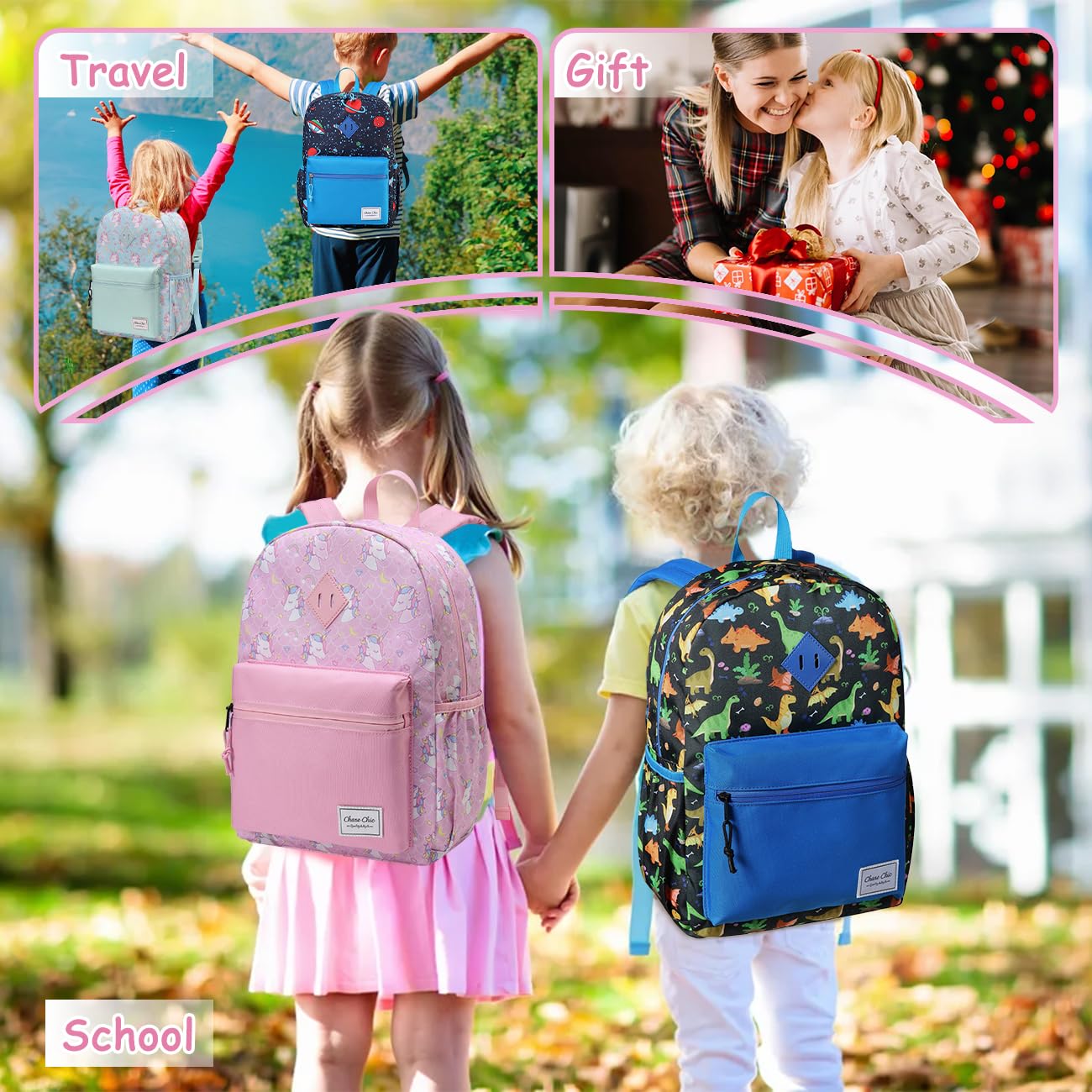 Backpack for Girls,ChaseChic Water-resistant Kids Backpack Preschool Kindergarten Bookbag Lightweight Toddler Nursery School Unicorn Backpacks with Chest Strap,3-18Years(Pink)