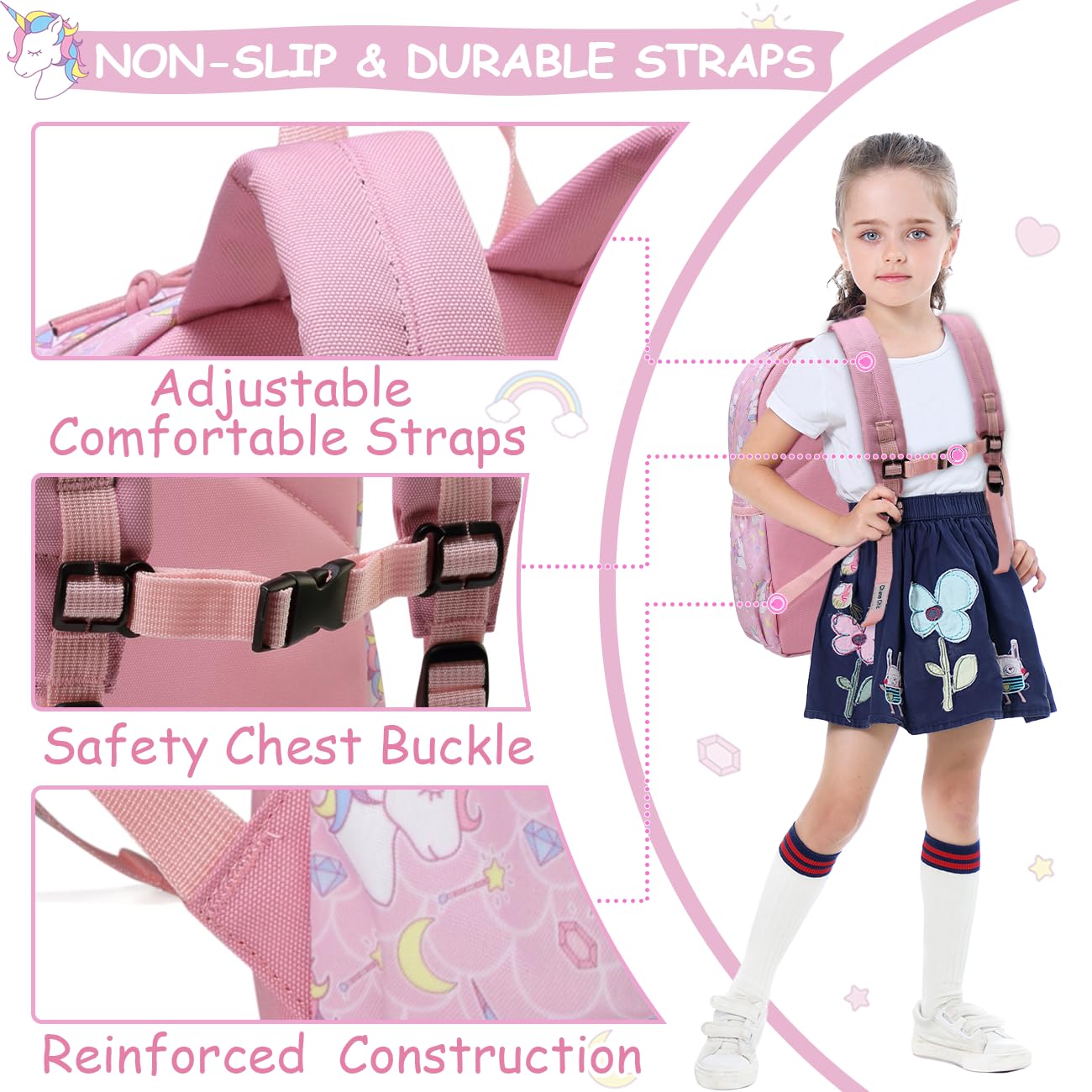 Backpack for Girls,ChaseChic Water-resistant Kids Backpack Preschool Kindergarten Bookbag Lightweight Toddler Nursery School Unicorn Backpacks with Chest Strap,3-18Years(Pink)