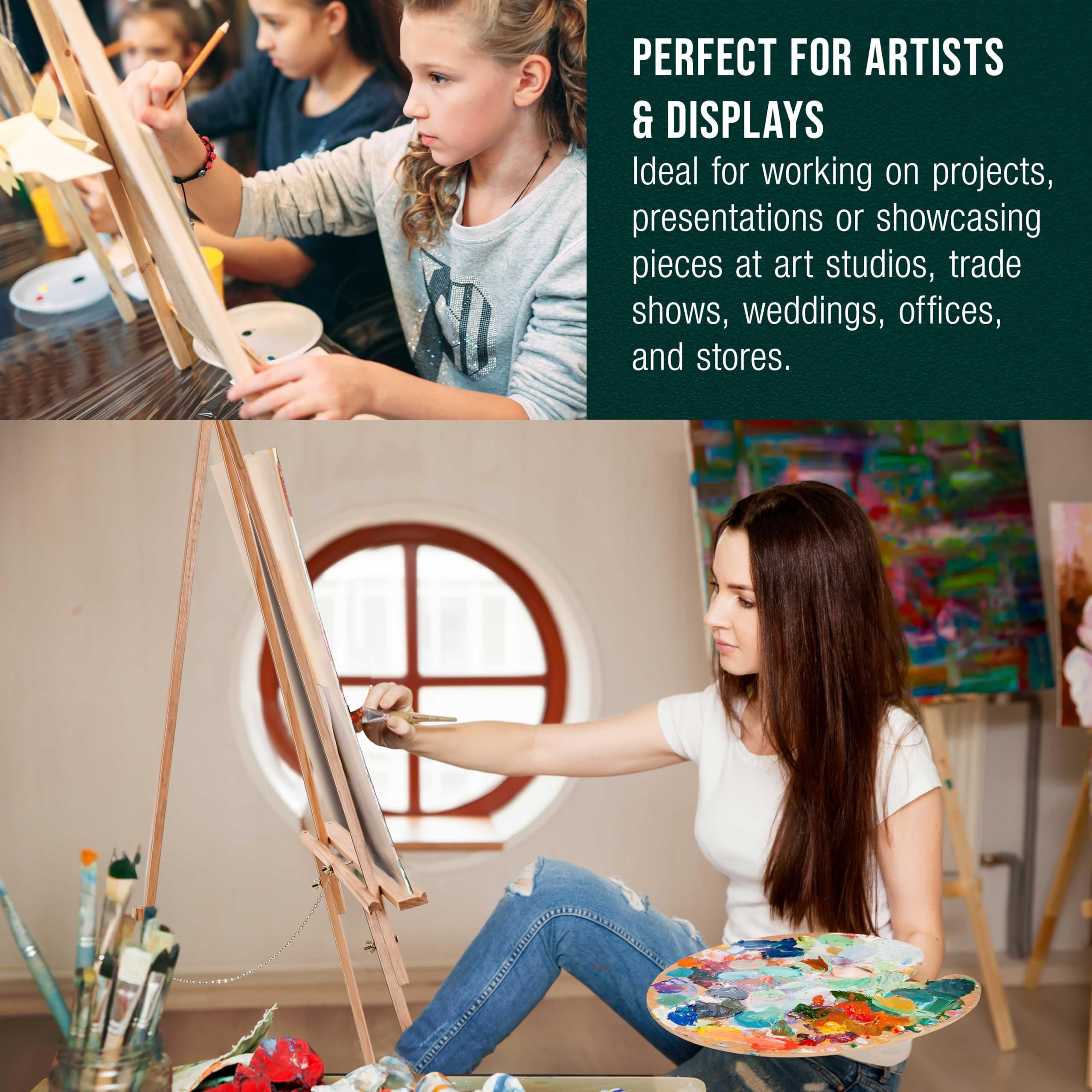 U.S. Art Supply 64" High Torrey Wooden A-Frame Tripod Studio Artist Floor Easel - Adjustable Tray Height, Holds 40" Canvas - Wood Display Holder Stand for Paintings, Drawings, Framed Photos, Signs