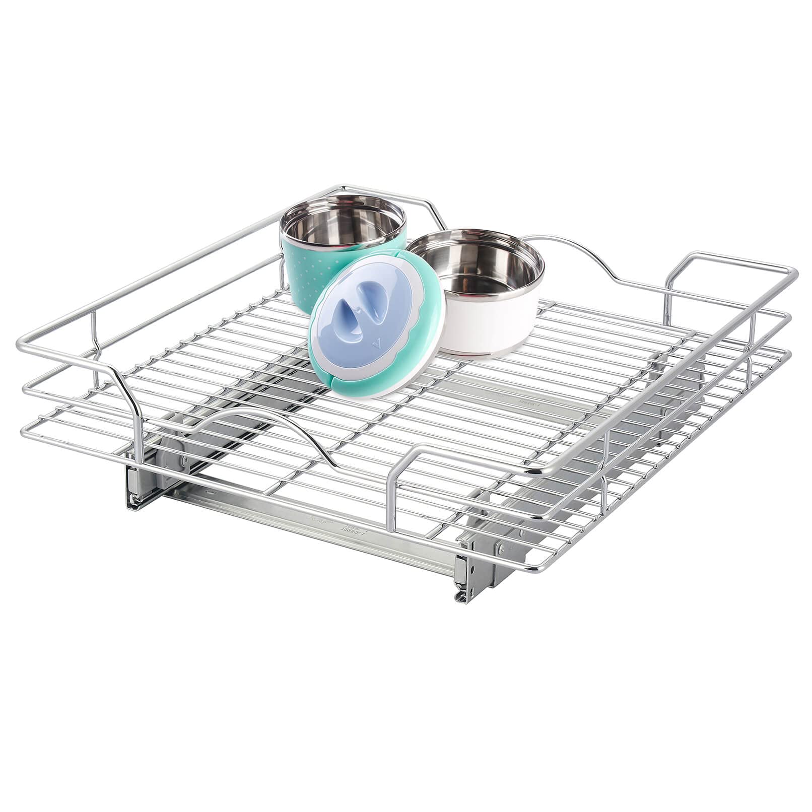 Pull Out Cabinet Organizer（14"W x 18"D x 5"H ), Heavy Duty Pull Out Shelves for Kitchen Cabinets, Chrome Finish