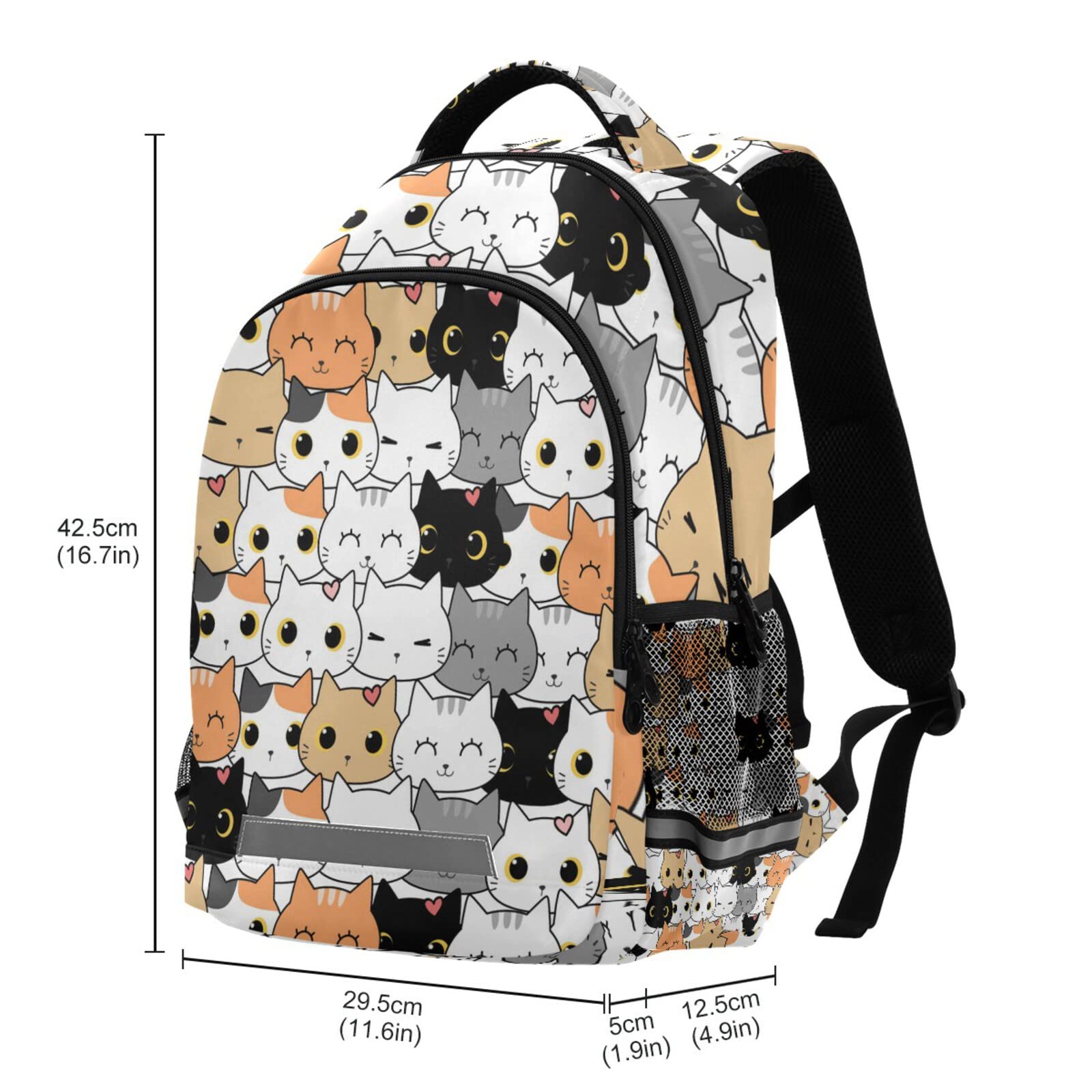 Cute Cat School Backpack for Boys Girls Portable Wide shoulder strap Backpack Lightweight Travel Bag College Casual Daypack with Reflective Strip