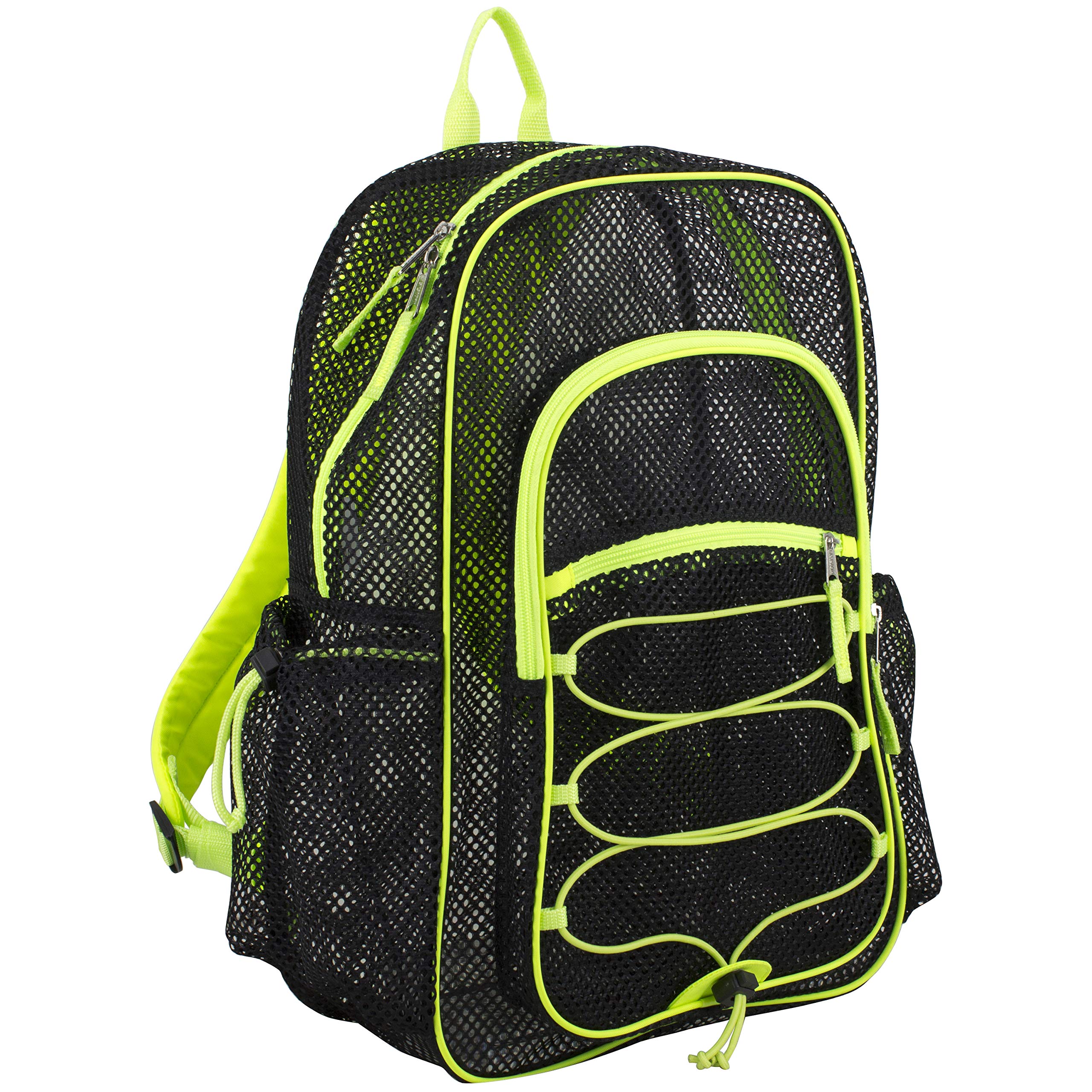 Eastsport XL Semi-Transparent Mesh Backpack with Comfort Padded Straps and Bungee, Black/Yellow