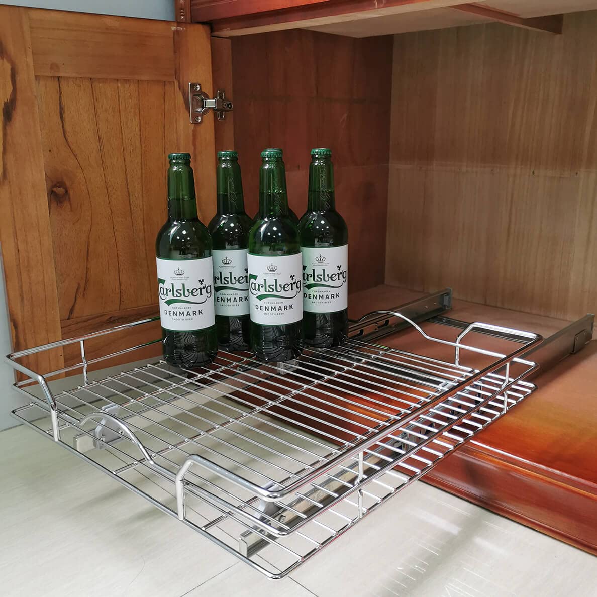 Pull Out Cabinet Organizer(14"W x 18"D x 5"H ), Heavy Duty Pull Out Shelves for Kitchen Cabinets, Chrome Finish