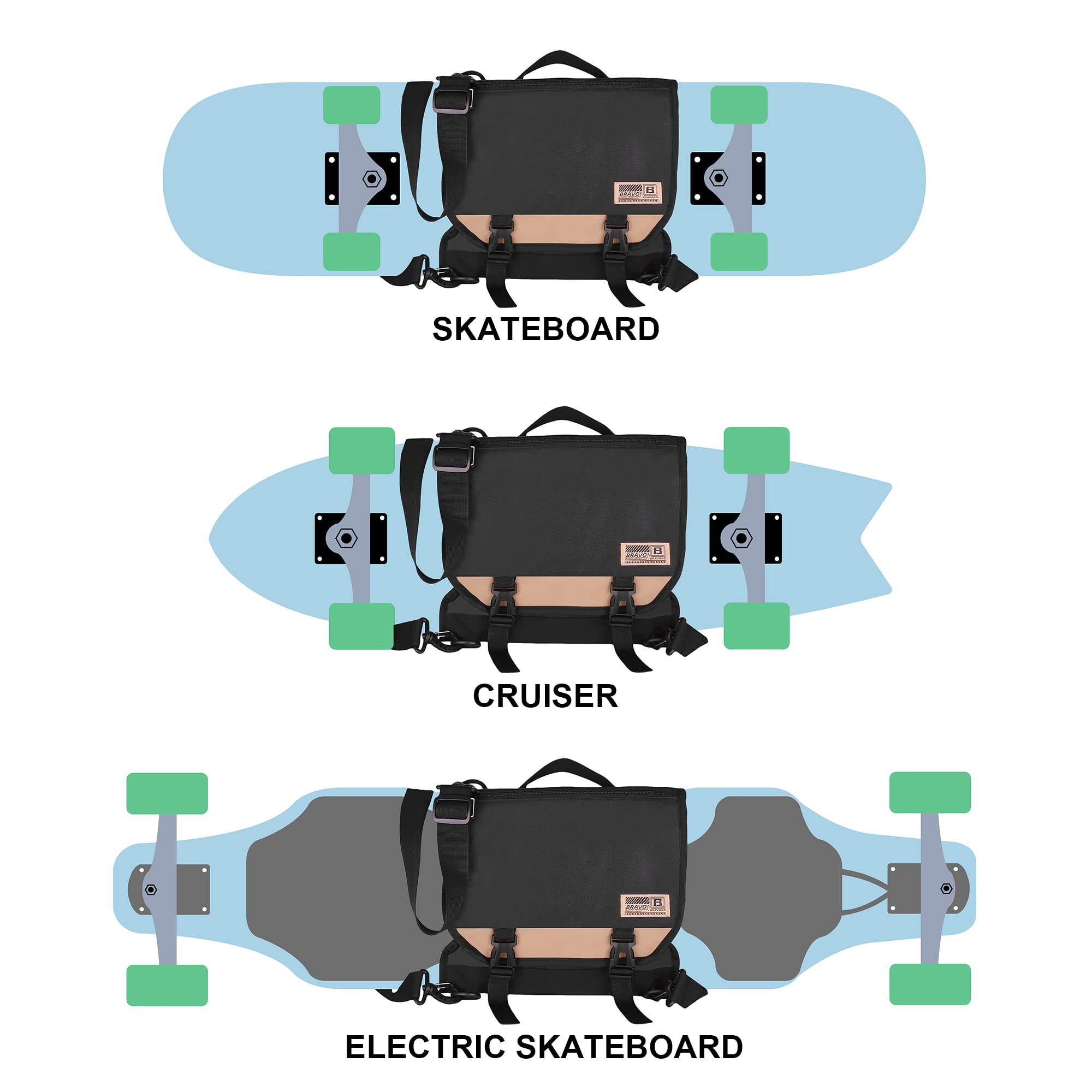 BRAVORD Skateboard Backpack Bag Carrier with Helmet Cargo Net for Crusier Skateboard Electric Skateboard and Longboard (Khaki)